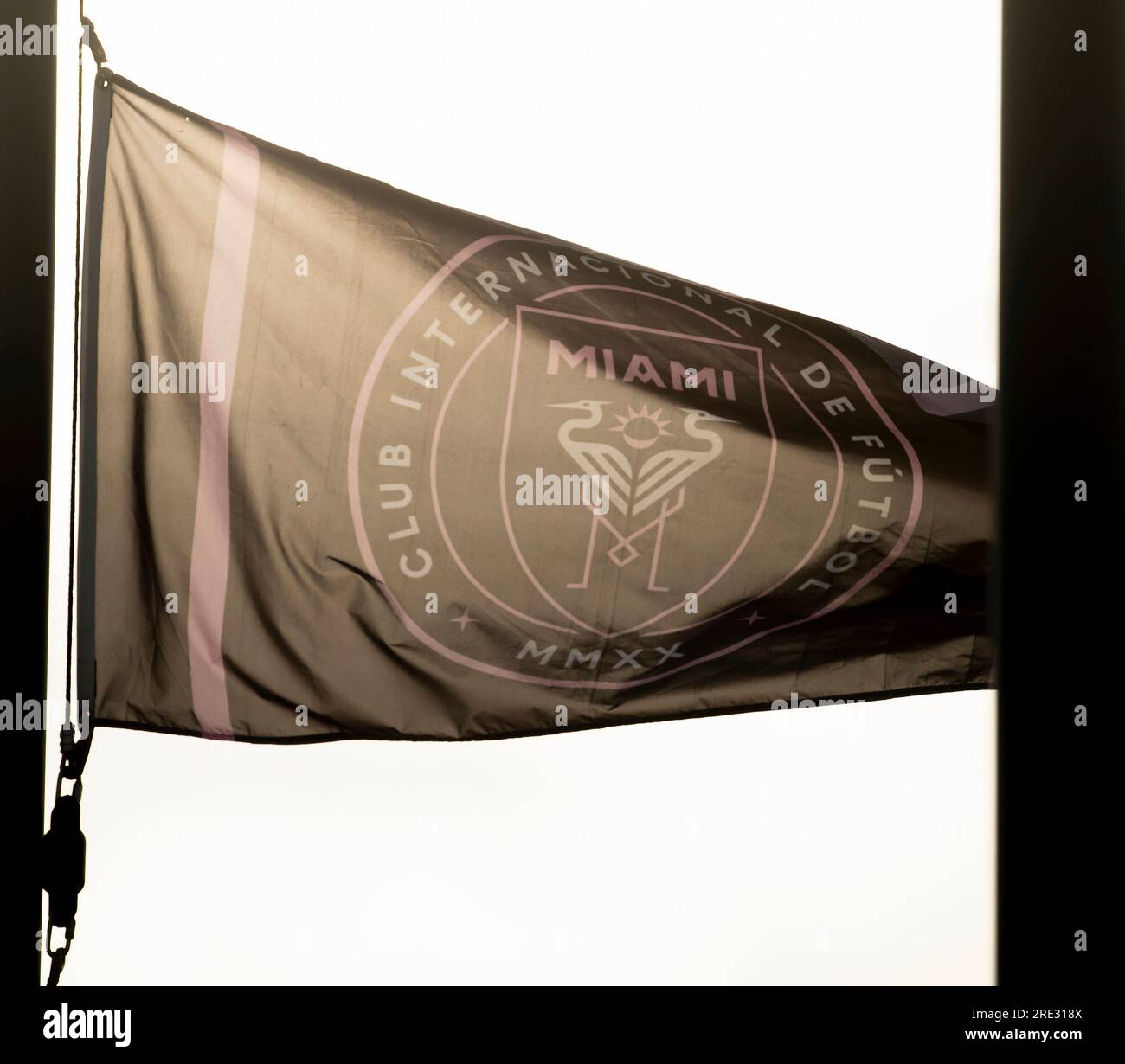 FORT LAUDERDALE, FL - JULY 21: An Inter Miami flag waves in the air ...