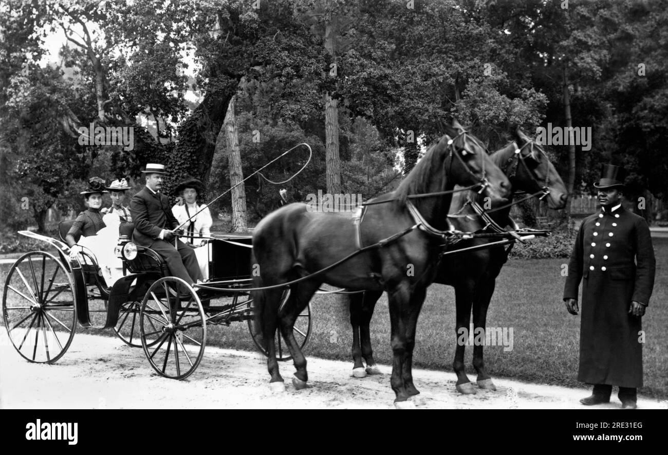 United States 1890 A man and his family head out for a ride in a buggy ...
