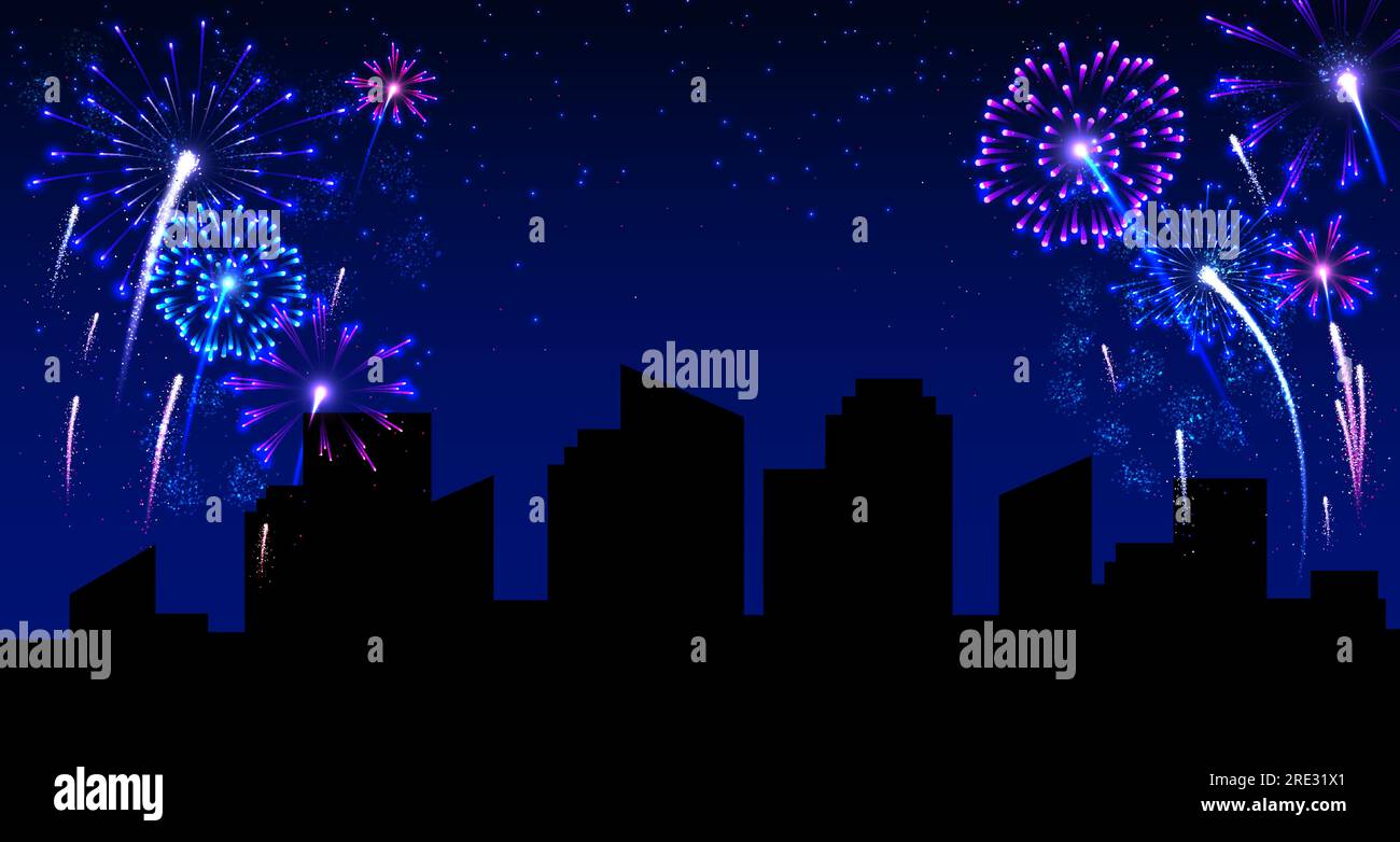 City skyline with fireworks concept Stock Vector Image & Art - Alamy