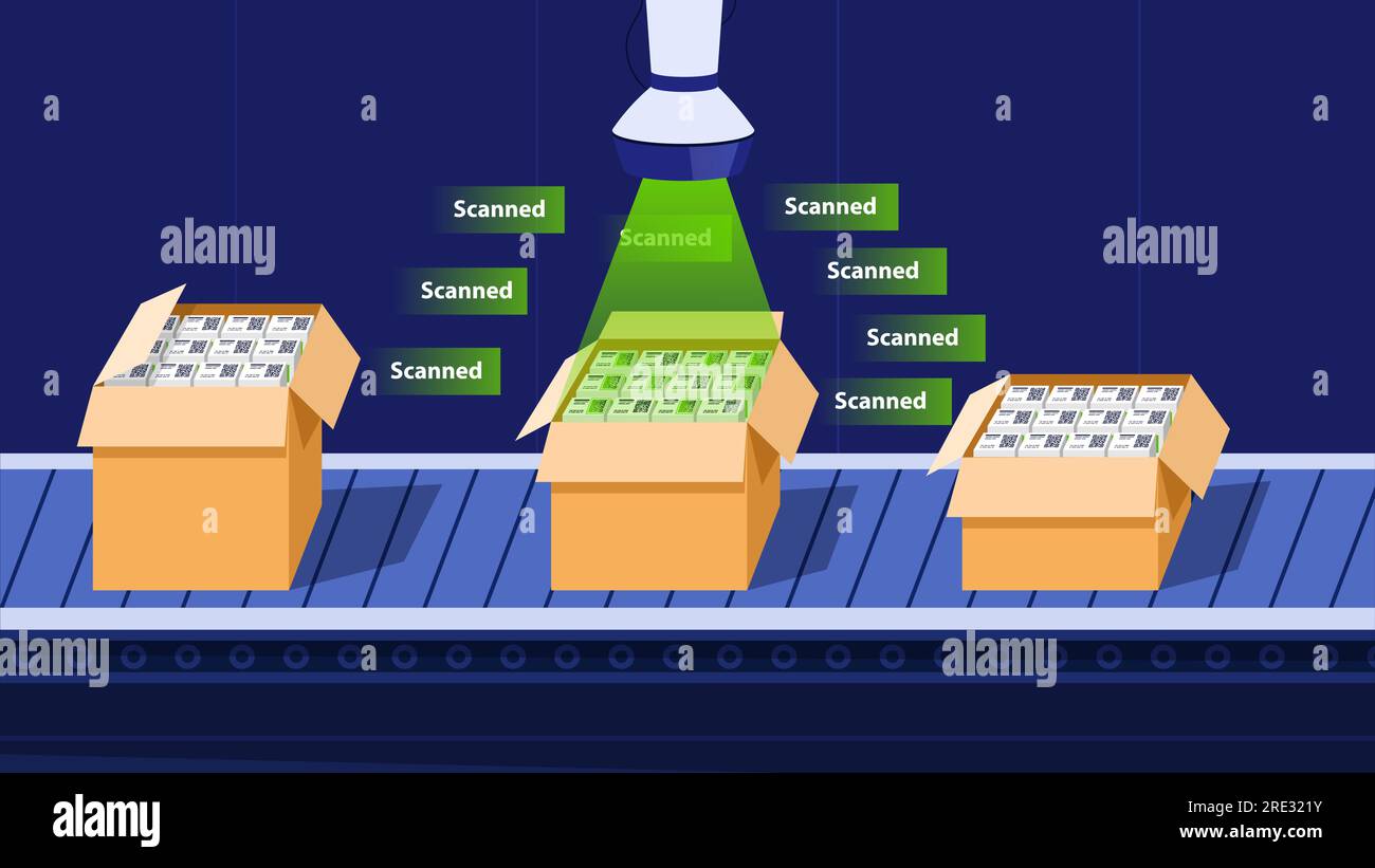 Code scanning on conveyor vector concept Stock Vector Image & Art - Alamy
