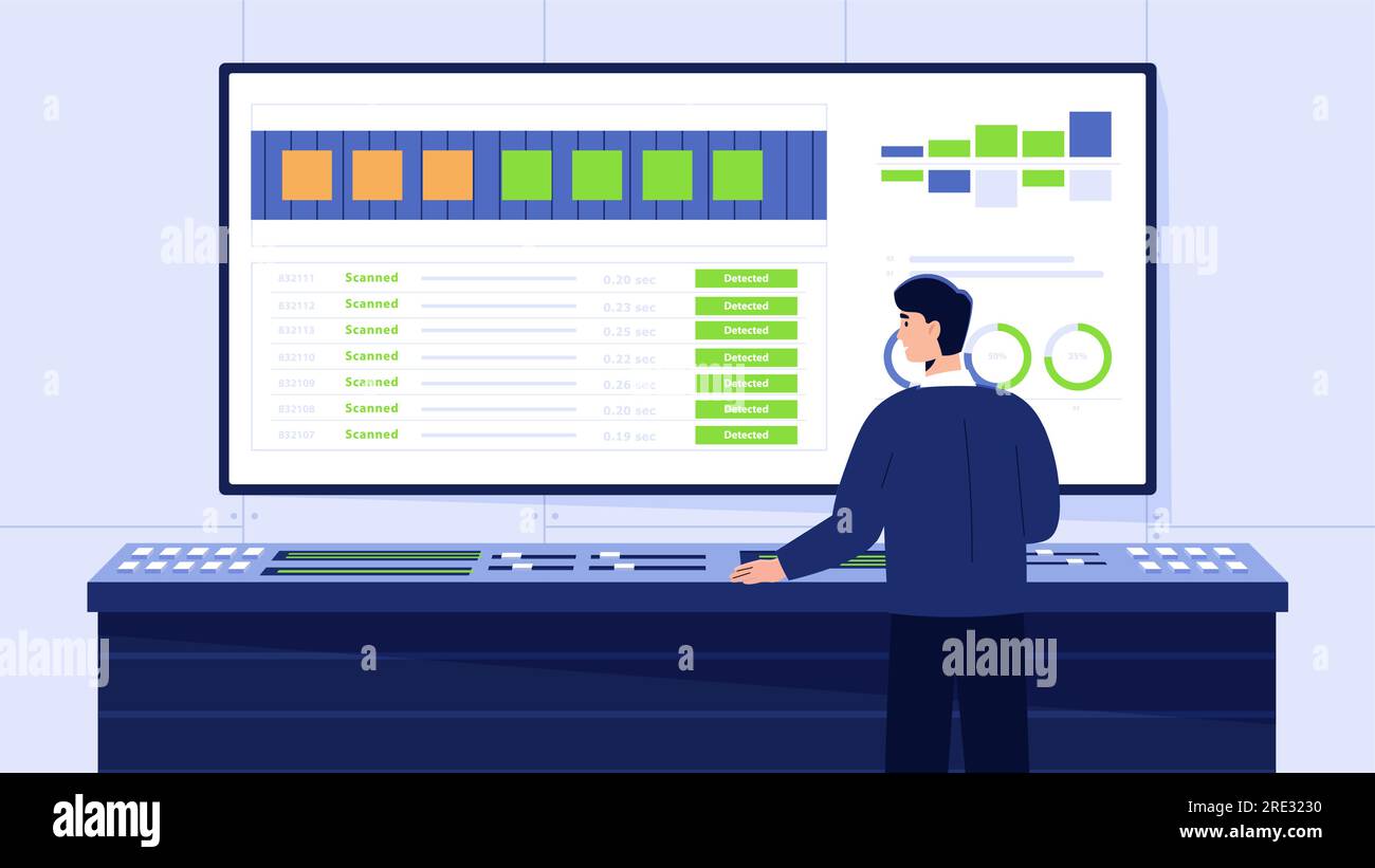 Man at conveyor control panel vector concept Stock Vector Image & Art ...