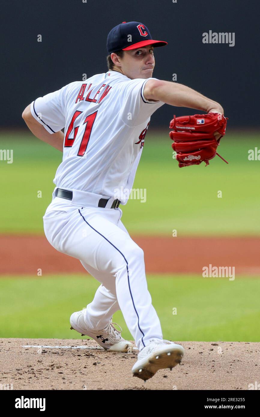 CLEVELAND, OH - JULY 24: Cleveland Guardians starting pitcher Logan ...