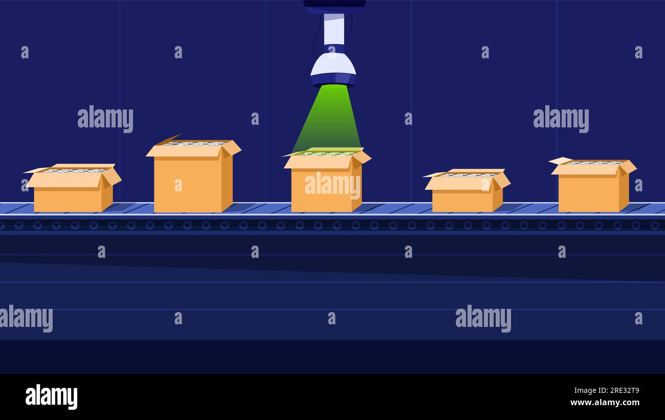 Robot scans box on conveyor vector concept Stock Vector Image & Art - Alamy