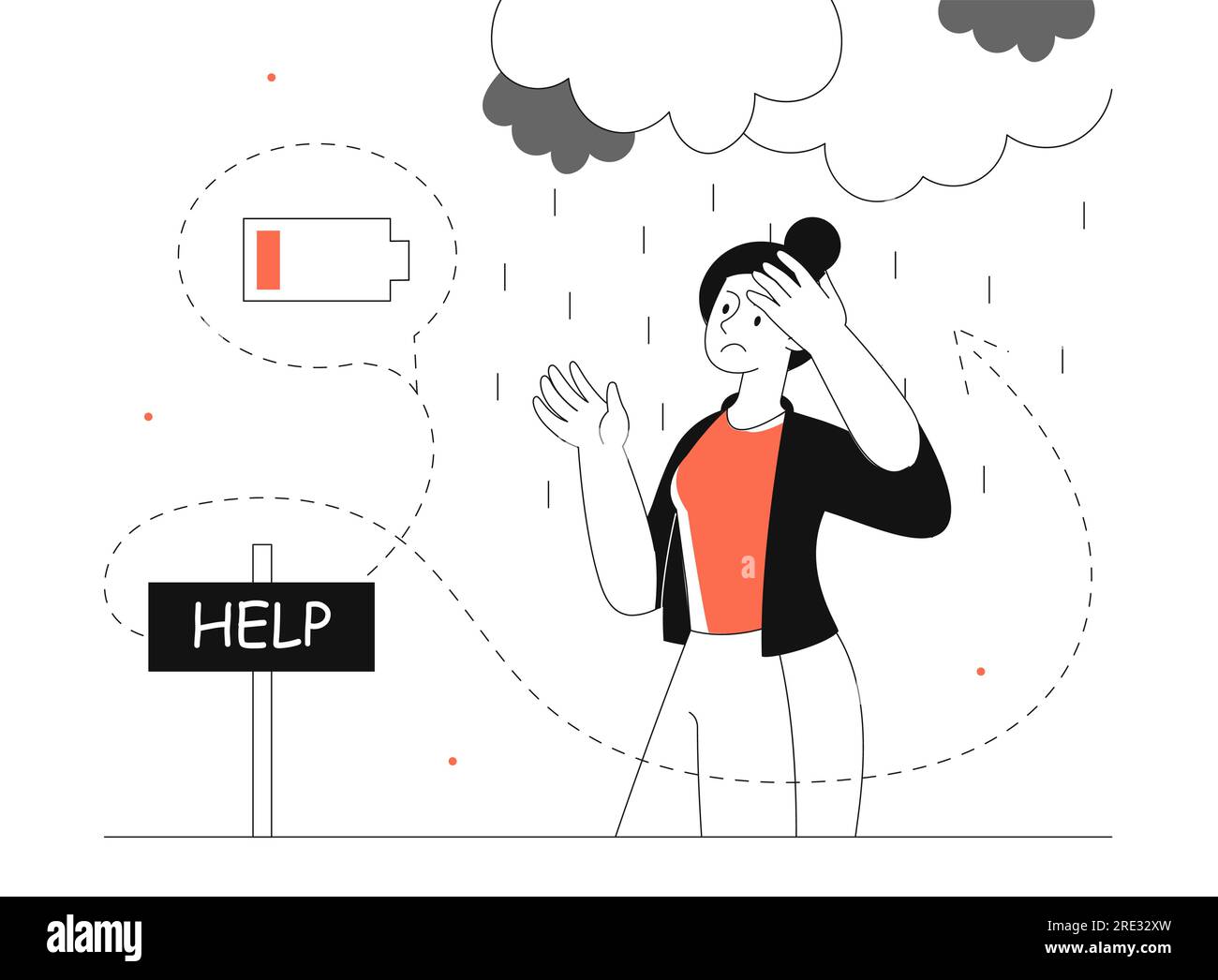 Tired woman with help sign line vector concept Stock Vector Image & Art ...