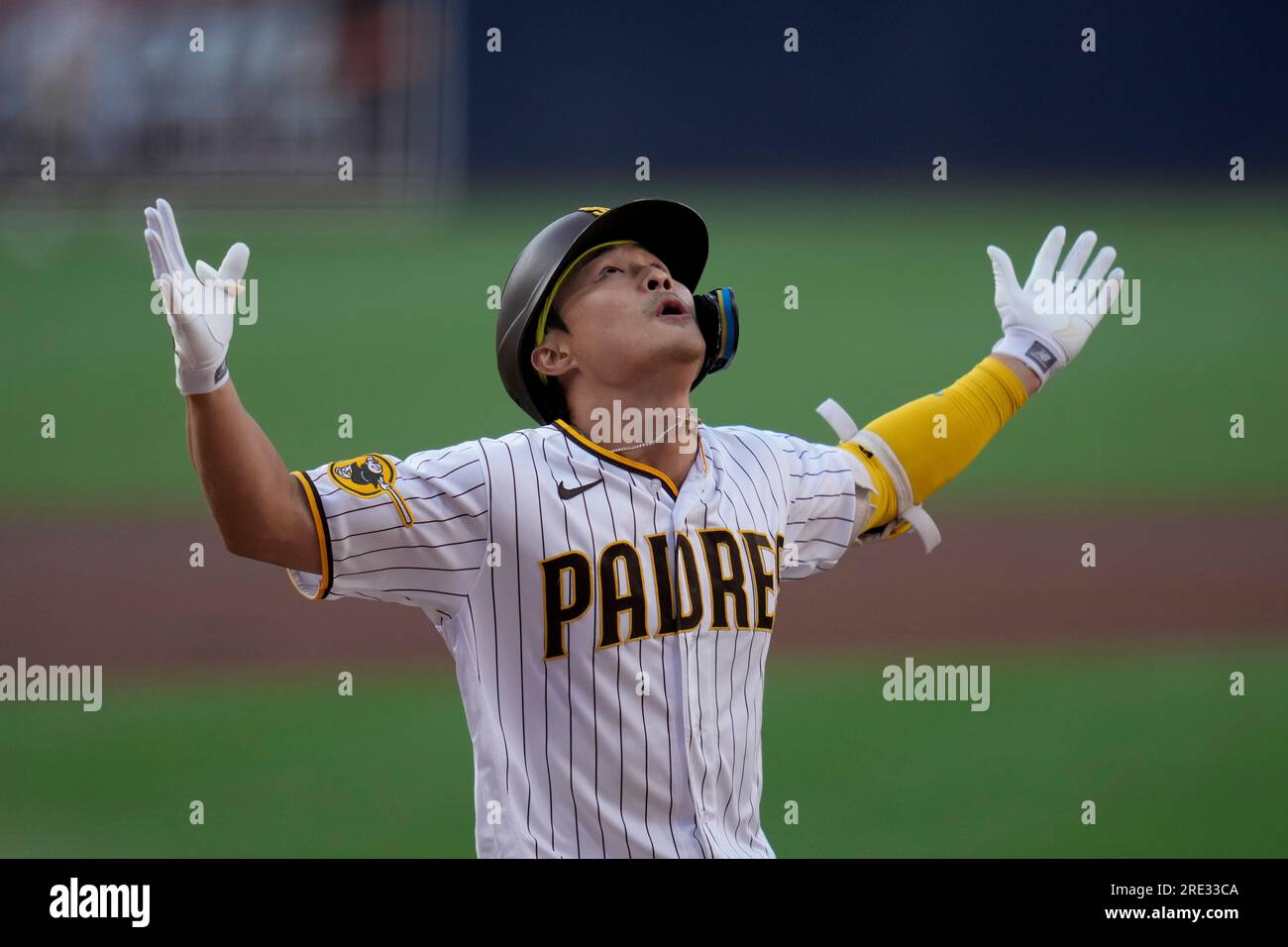 San Diego Padres' Ha-Seong Kim reacts after hitting a home run during ...