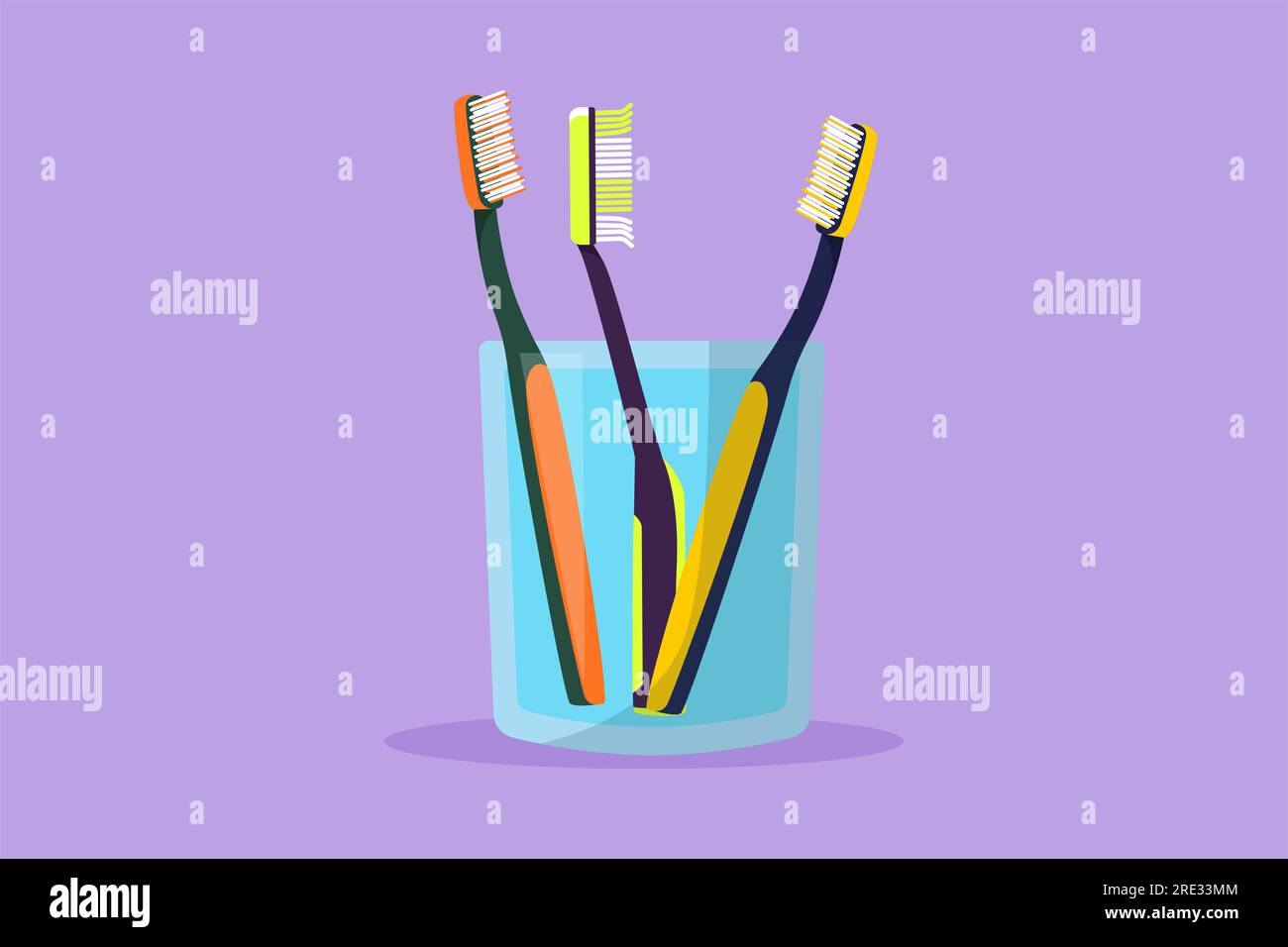 Character flat drawing several toothbrushes in glass symbol. Dental ...