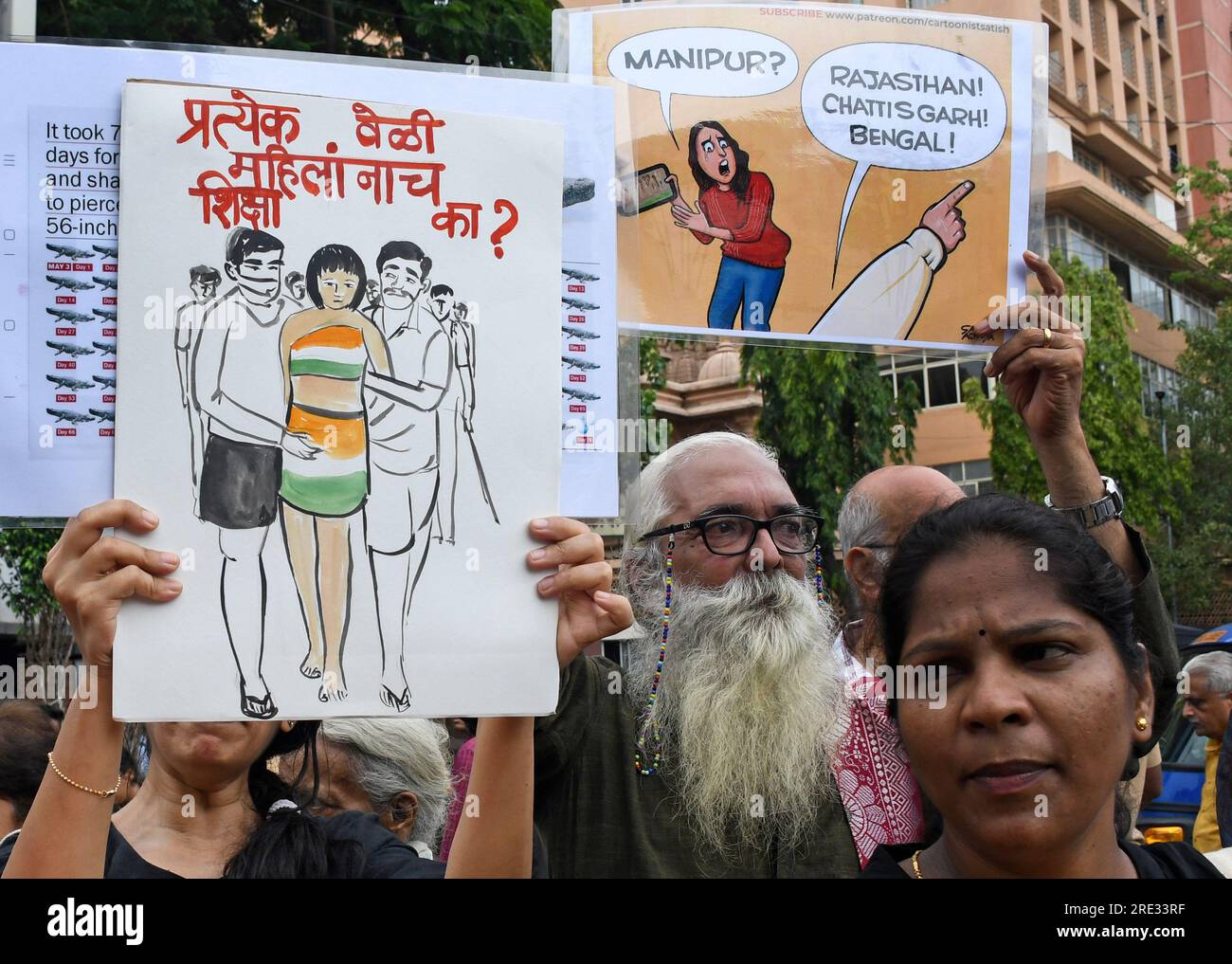 Mumbai, India. 24th July, 2023. Protesters hold placards expressing ...
