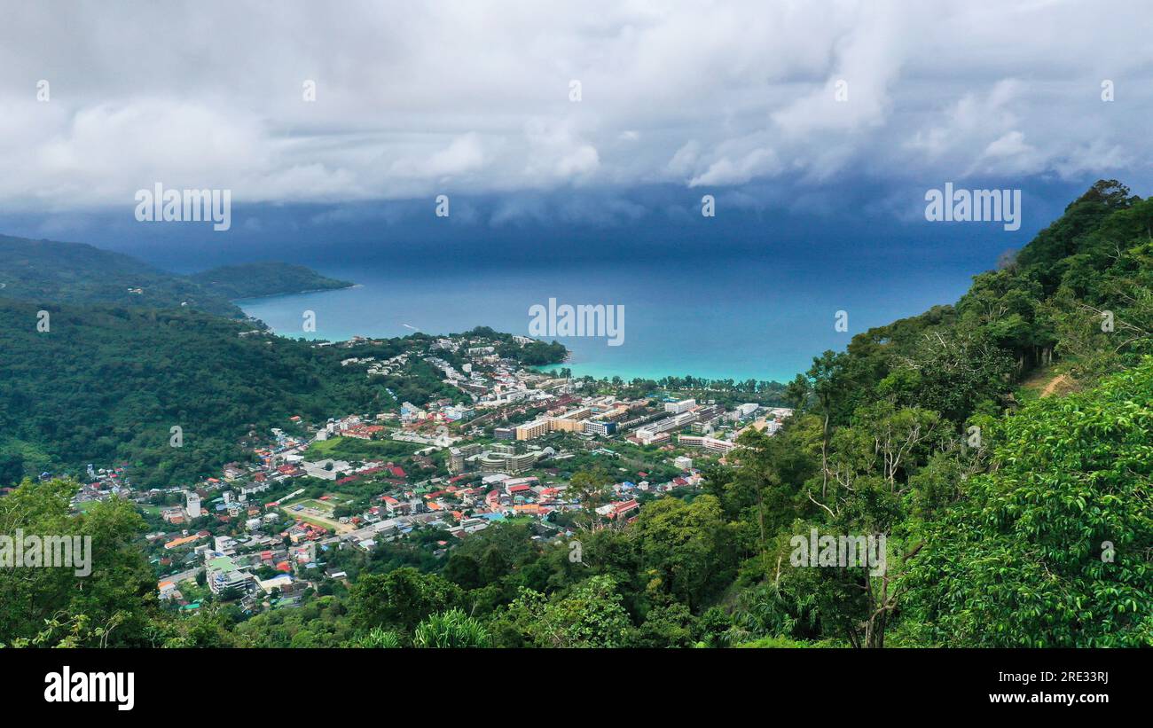 High angle view Phuket island with small and tall buildings located in ...