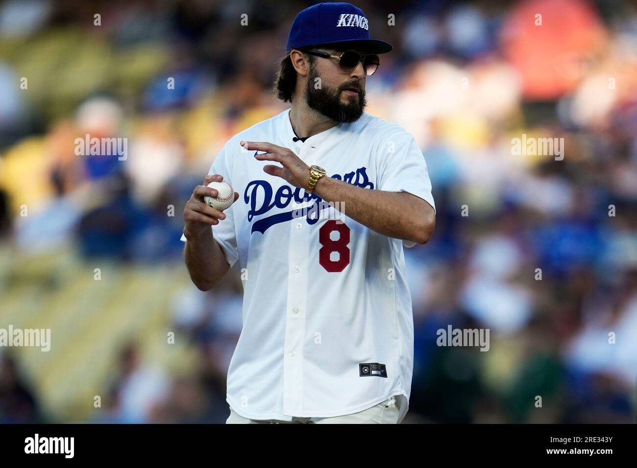 Los Angeles Kings' Drew Doughty throws the ceremonial first pitch ...