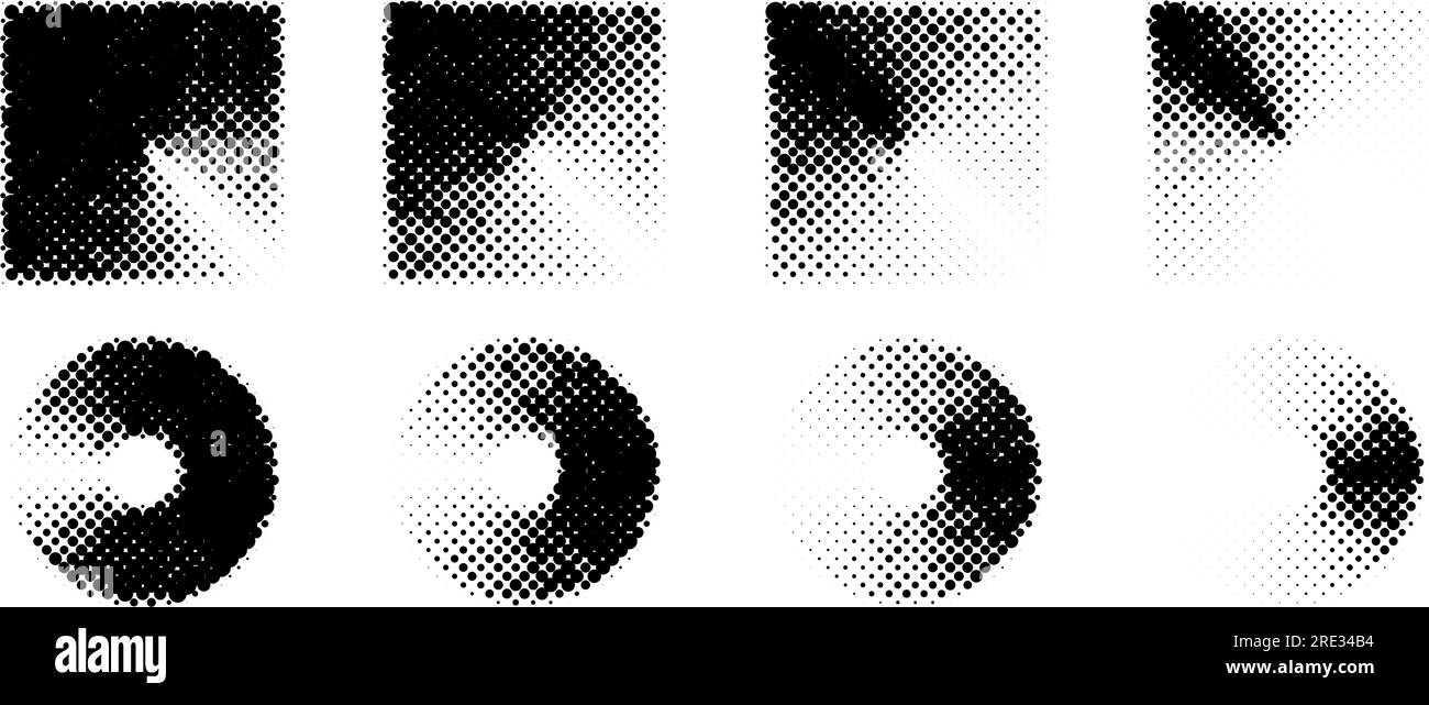 Halftone Circle And Square Shapes Set Dotted Round And Rectangle Texture Collection Round