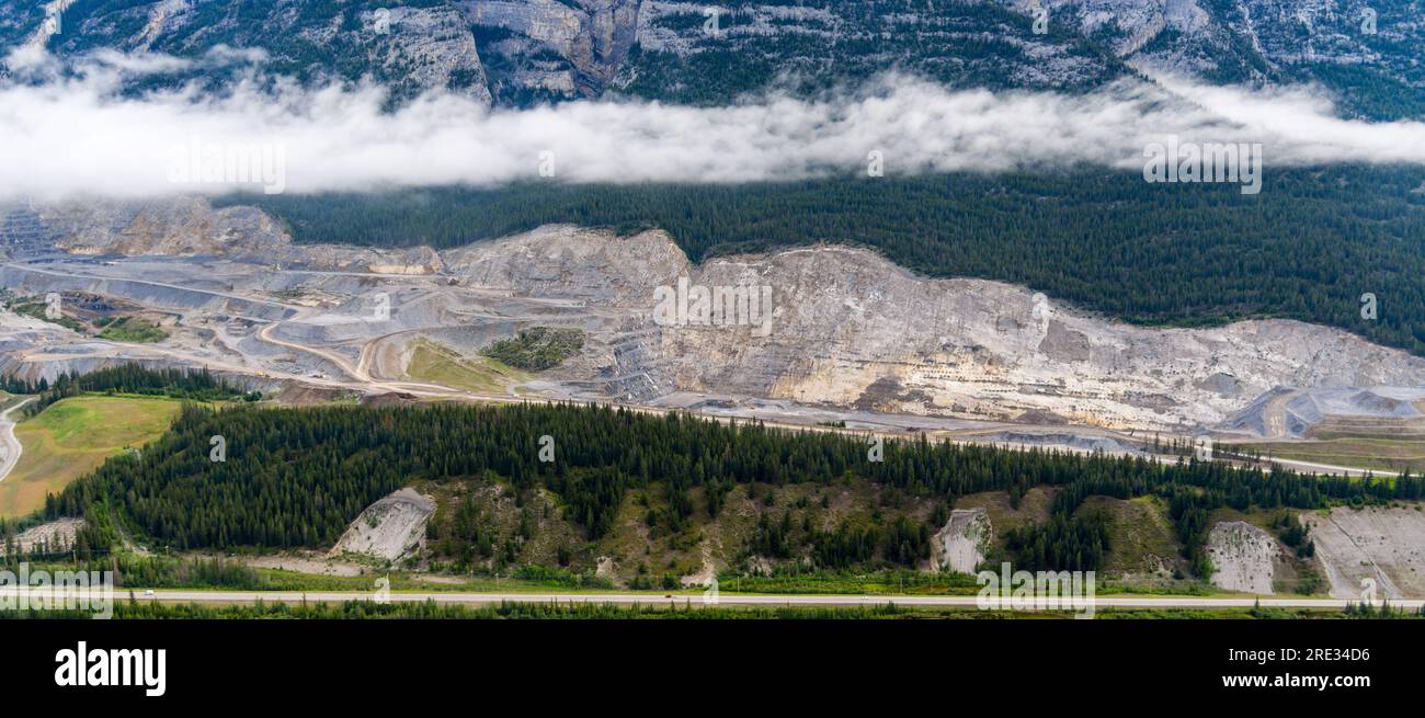 Helicopter aerial view of Banff National Park overlooking the beautiful ...