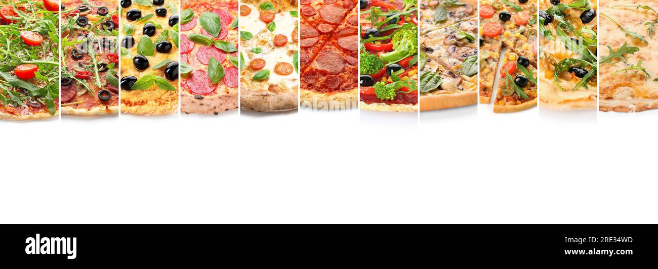 Collage with many different pizzas on white background Stock Photo - Alamy