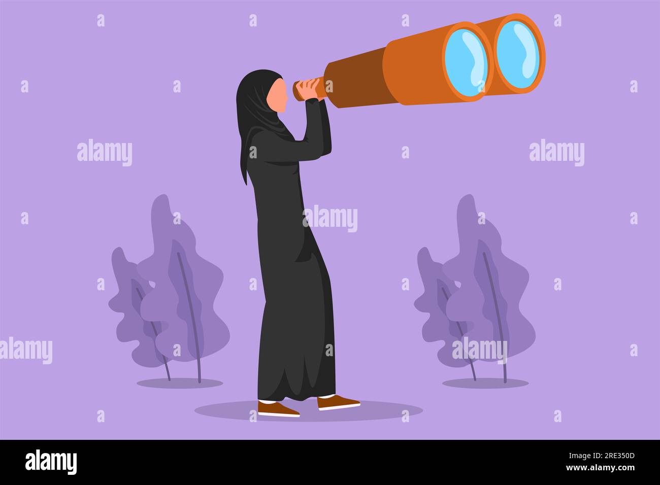 Cartoon flat style drawing Arab female tourist looking through huge ...