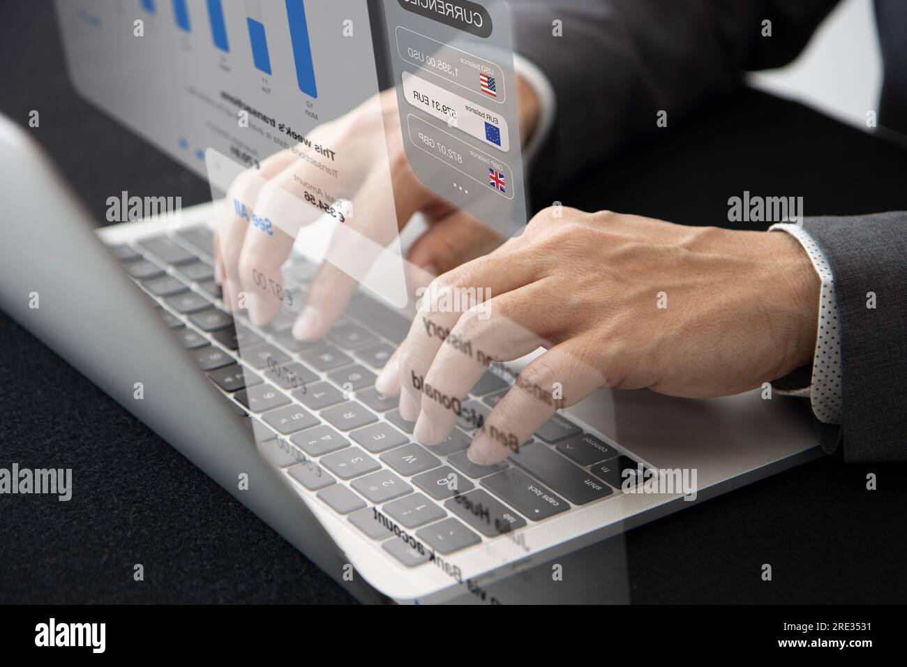 Closeup of businessman's hands typing on a laptop computer for data ...