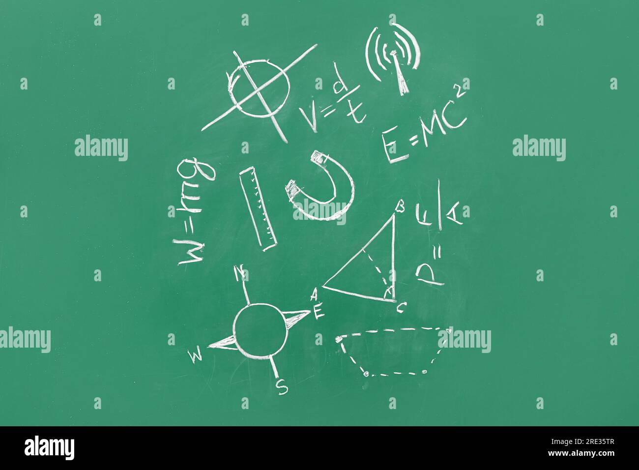 Drawn physical formulas on green chalkboard Stock Photo - Alamy