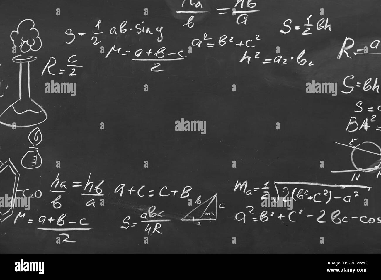 Frame made of different formulas on black chalkboard Stock Photo - Alamy