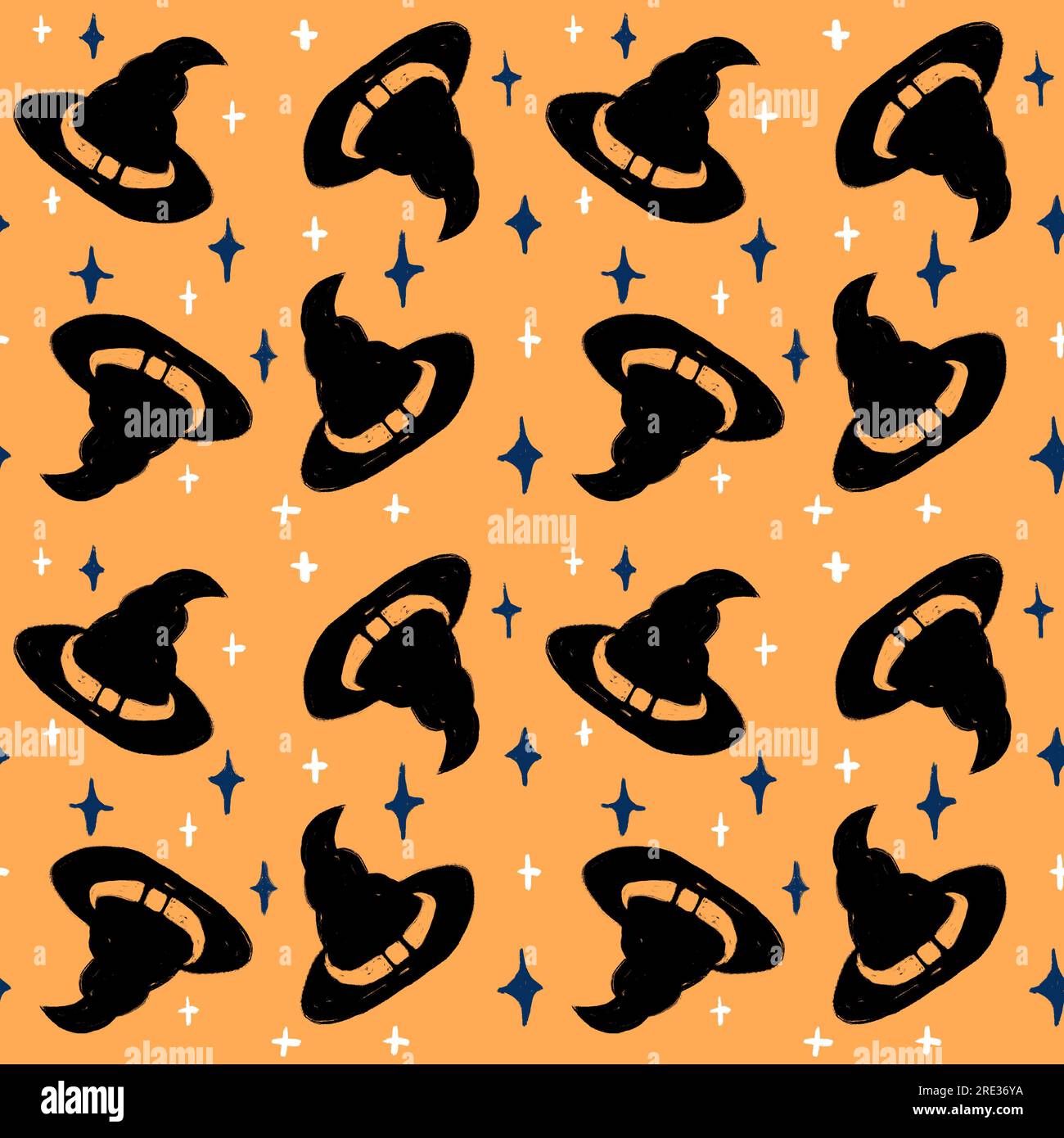 Hand drawn seamless pattern with black Halloween witch witchcraft hat ...