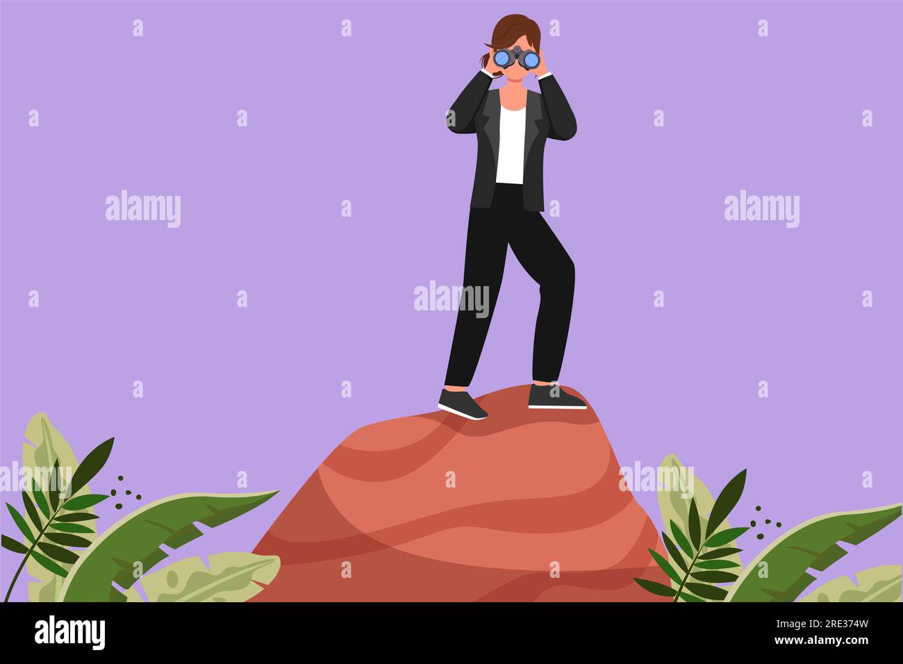Graphic flat design drawing businesswoman standing on hill while ...