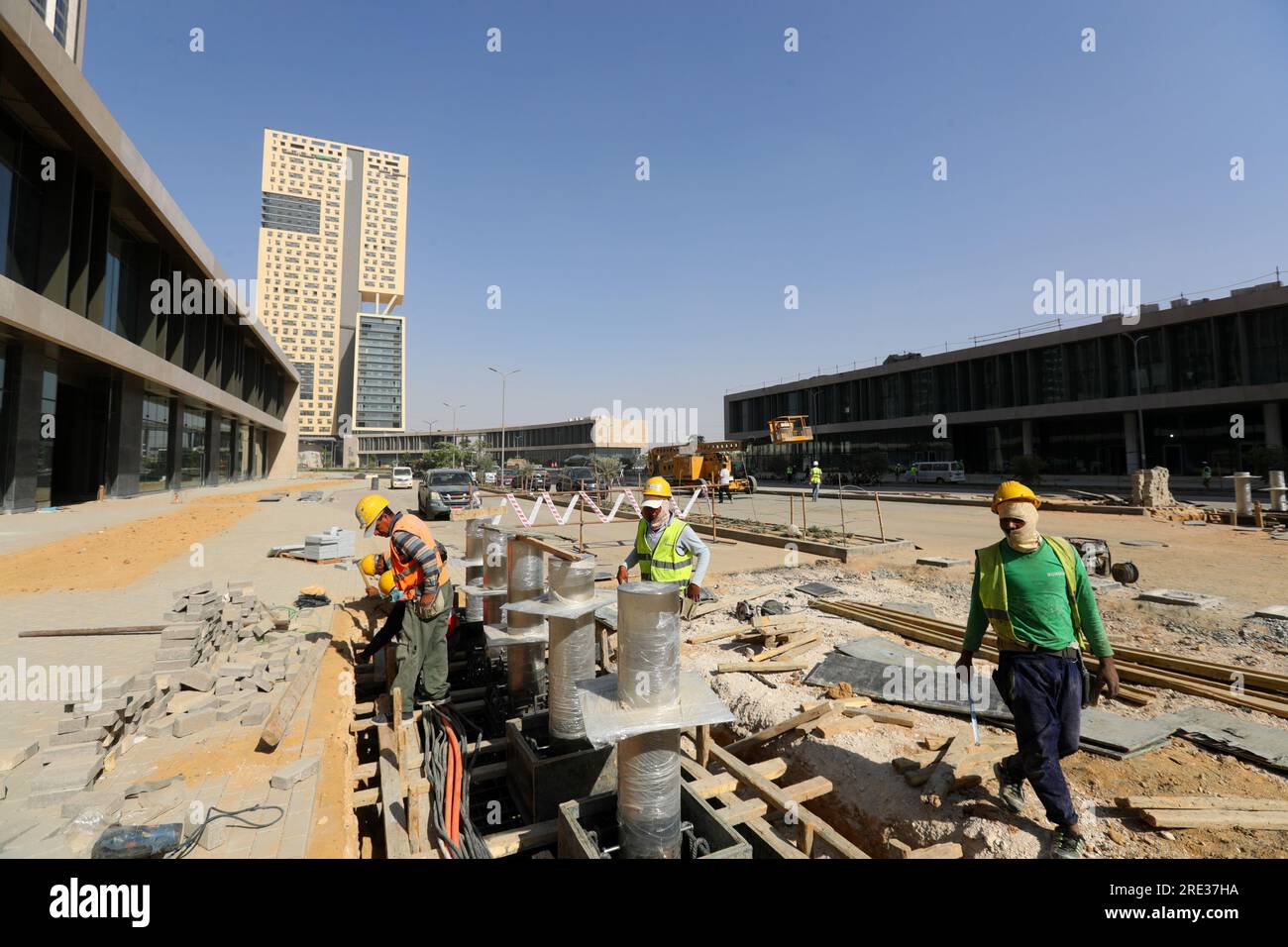 Cairo, Egypt. 24th July, 2023. Laborers work at the construction site ...
