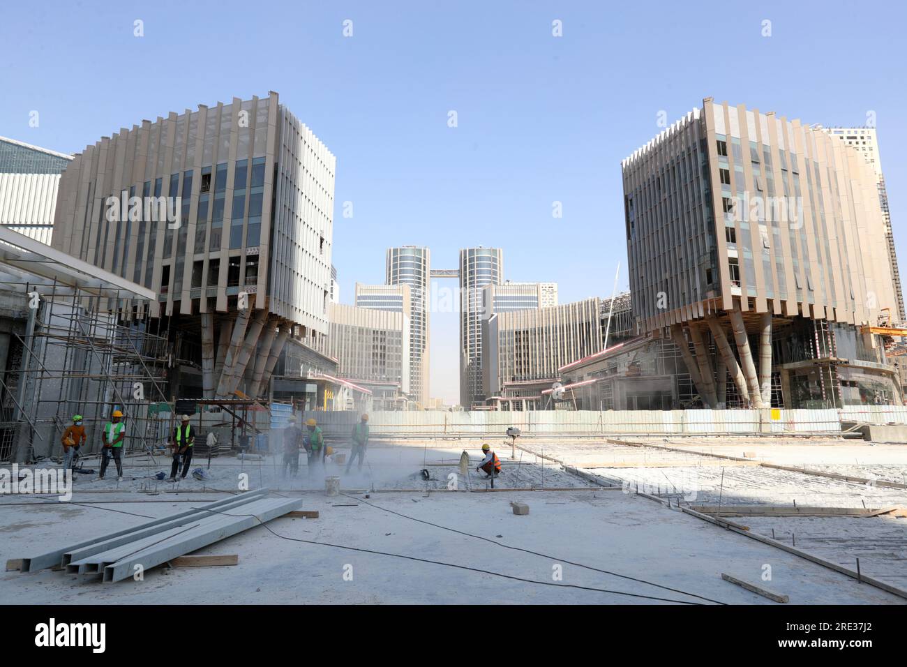 Cairo, Egypt. 24th July, 2023. Laborers work at the construction site ...