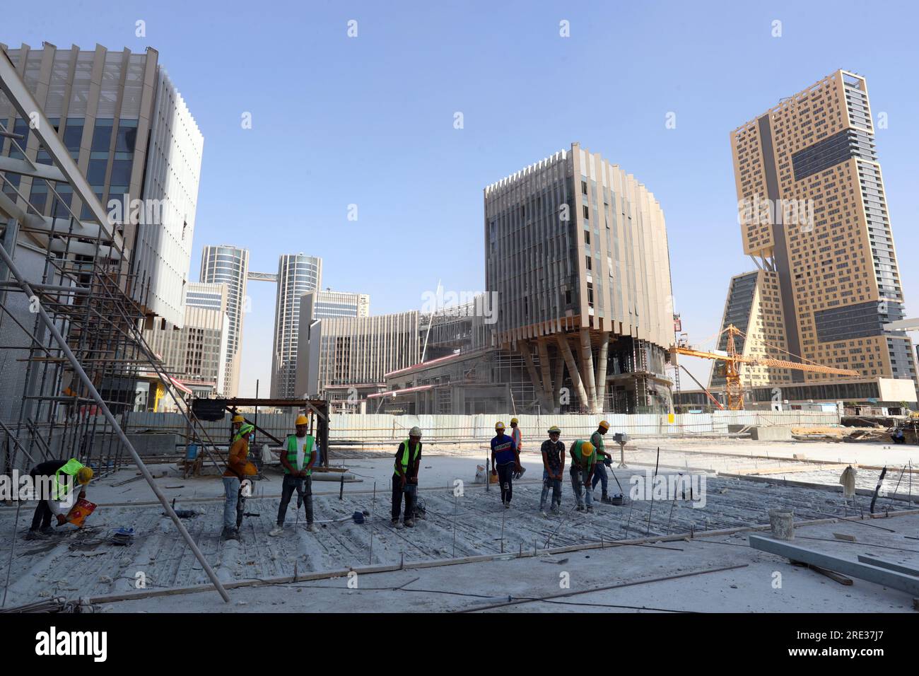Cairo, Egypt. 24th July, 2023. Laborers work at the construction site ...