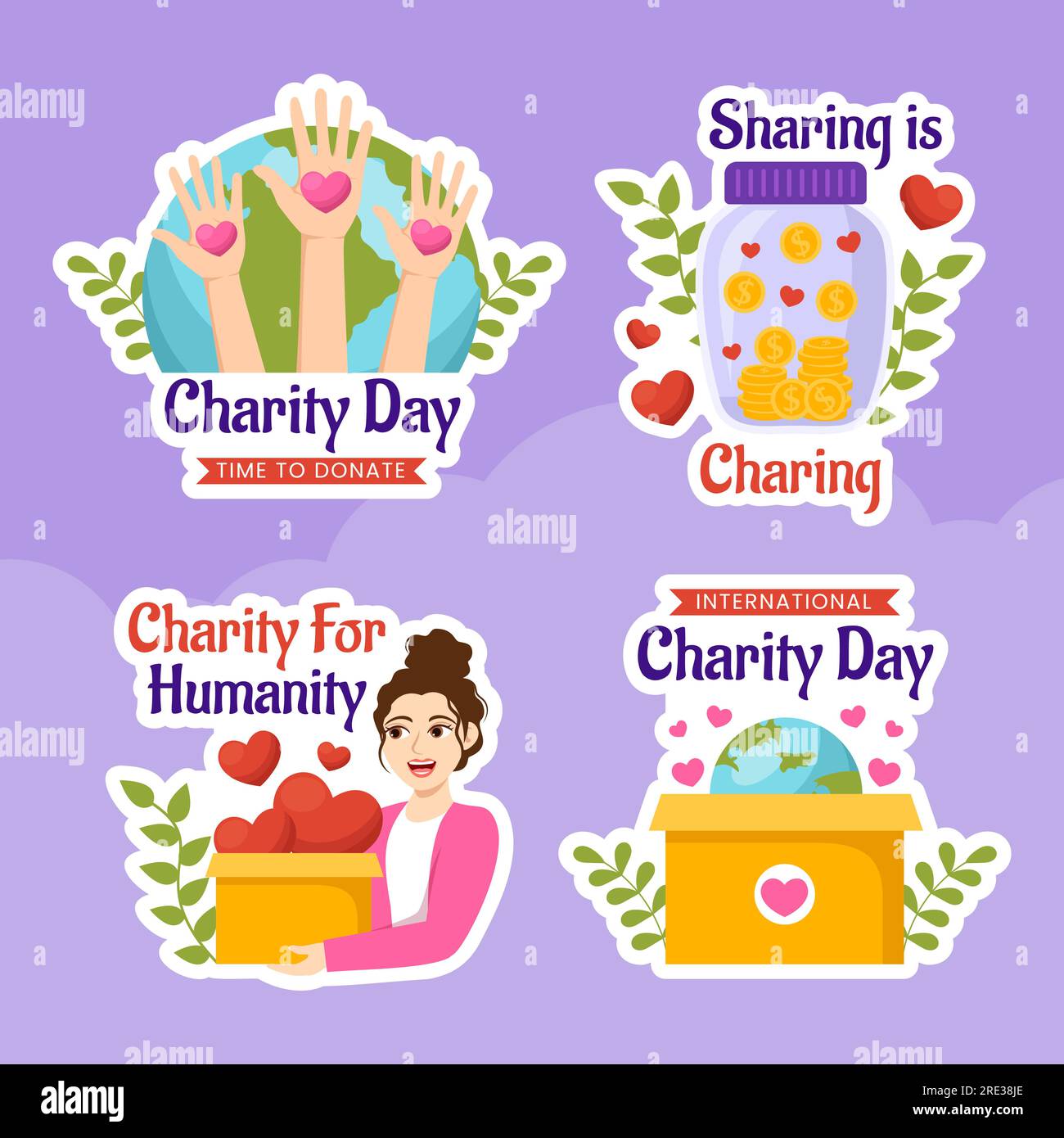 International Day of Charity Label Flat Cartoon Hand Drawn Templates ...