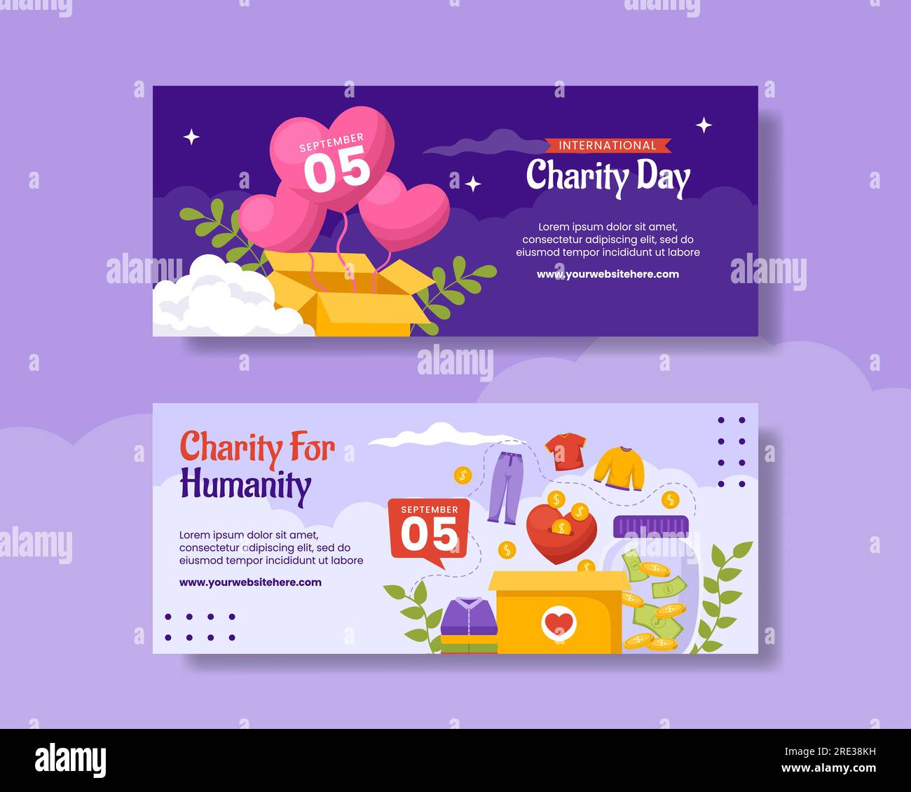 International Day of Charity Horizontal Banner Flat Cartoon Hand Drawn ...