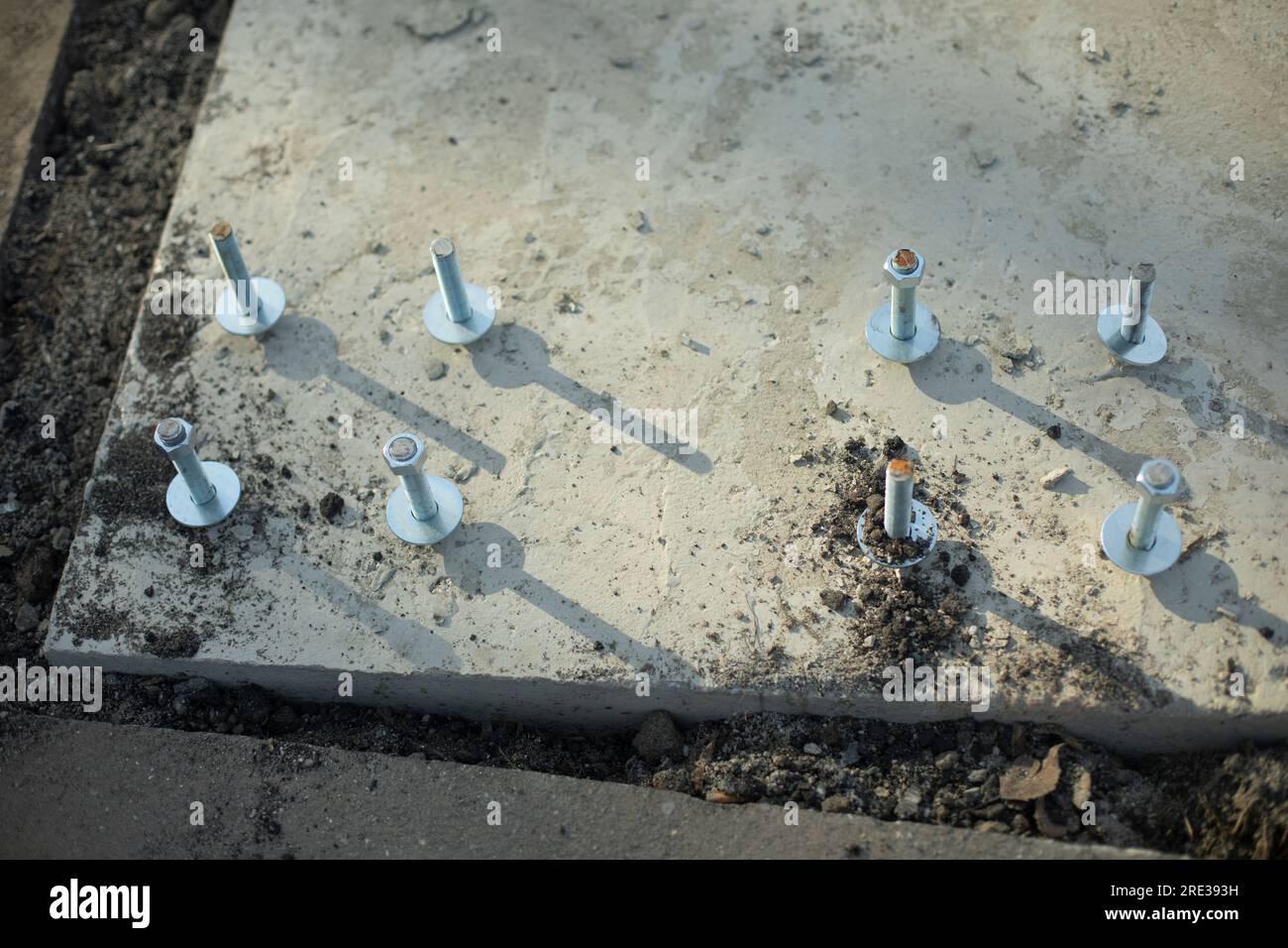 Construction of foundation. Steel bolt in concrete. Fasteners for frame ...