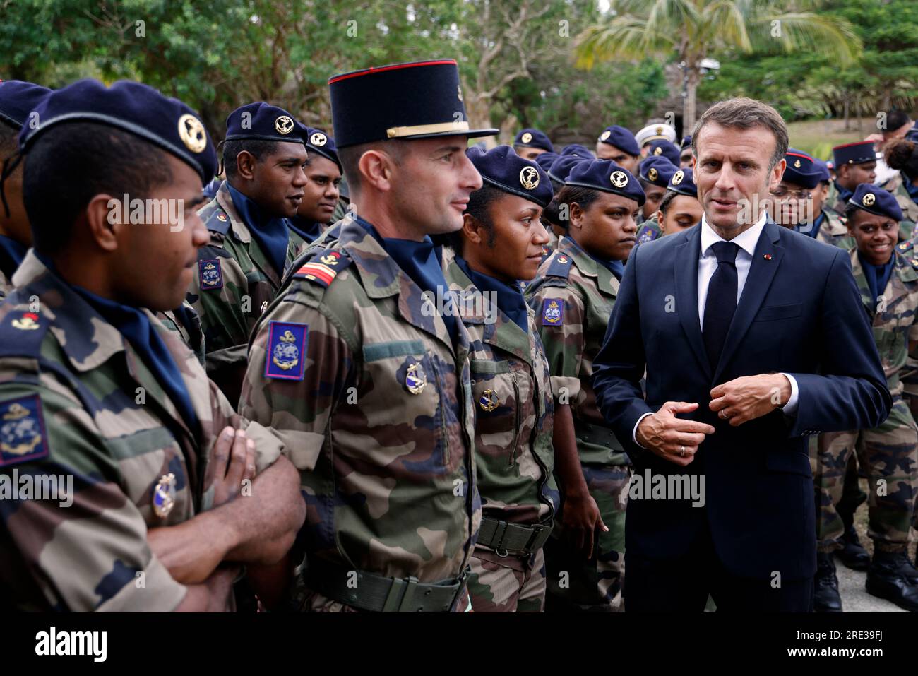 Noumea, France. 25th July, 2023. French President Emmanuel Macron (R ...