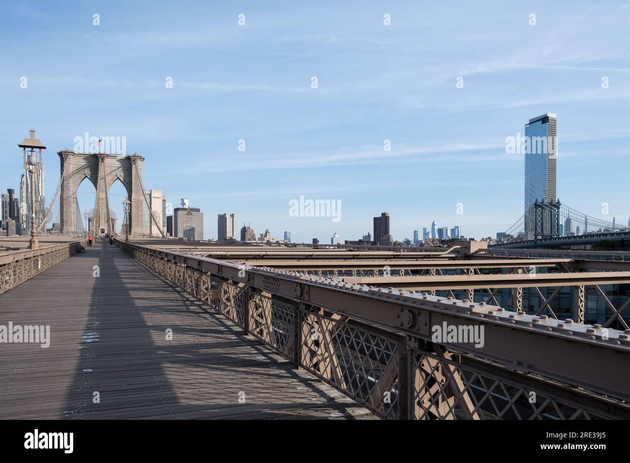 Architectural detail of the Brooklyn Bridge, a hybrid cable-stayed ...