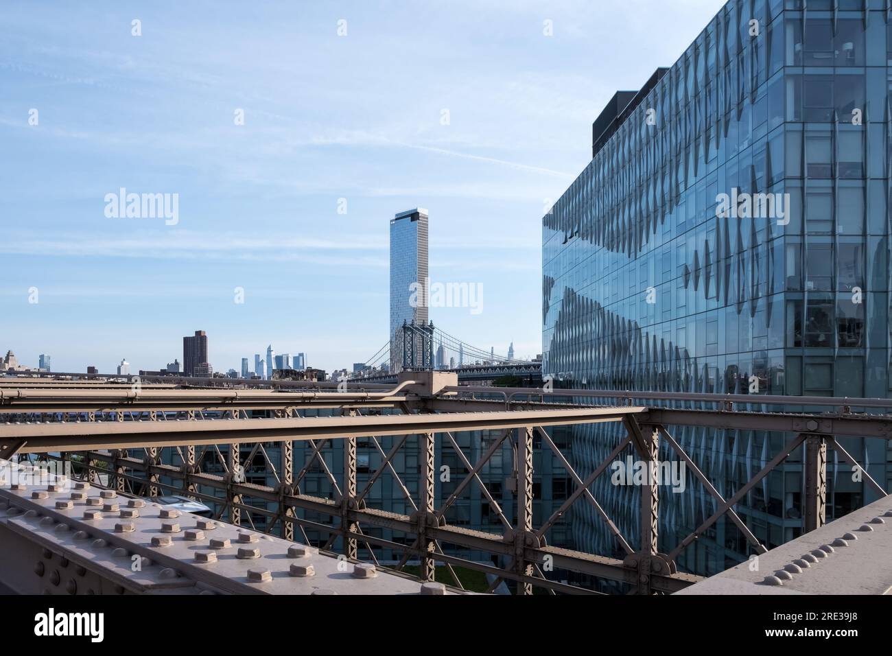 Architectural detail of the Brooklyn Bridge, a hybrid cable-stayed ...