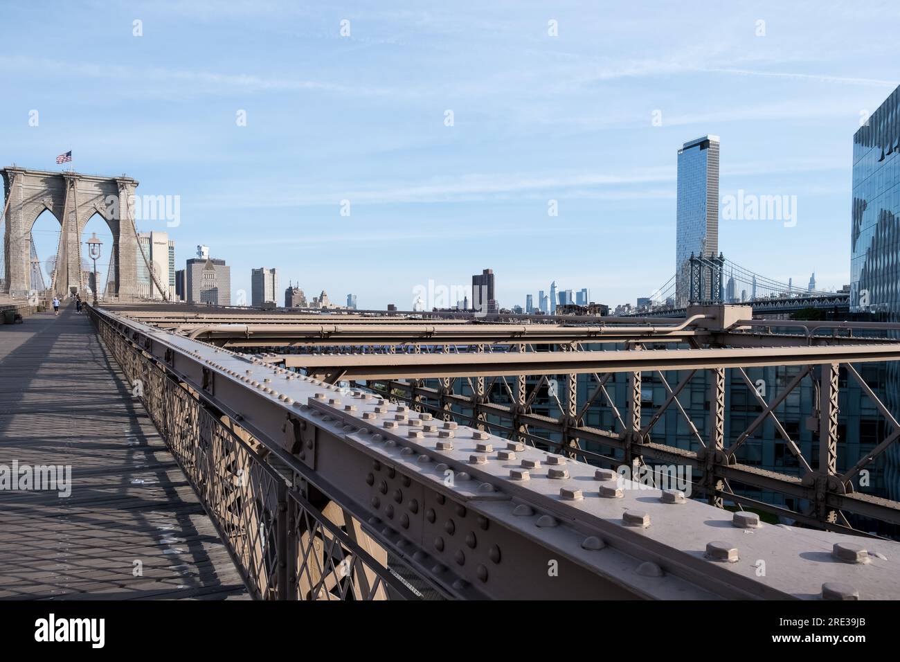 Architectural detail of the Brooklyn Bridge, a hybrid cable-stayed ...