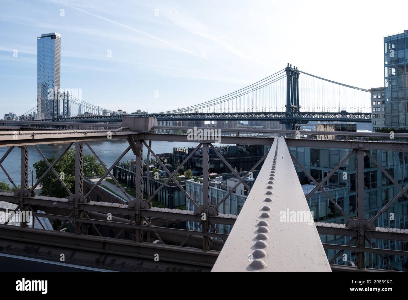 Architectural detail of the Brooklyn Bridge, a hybrid cable-stayed ...