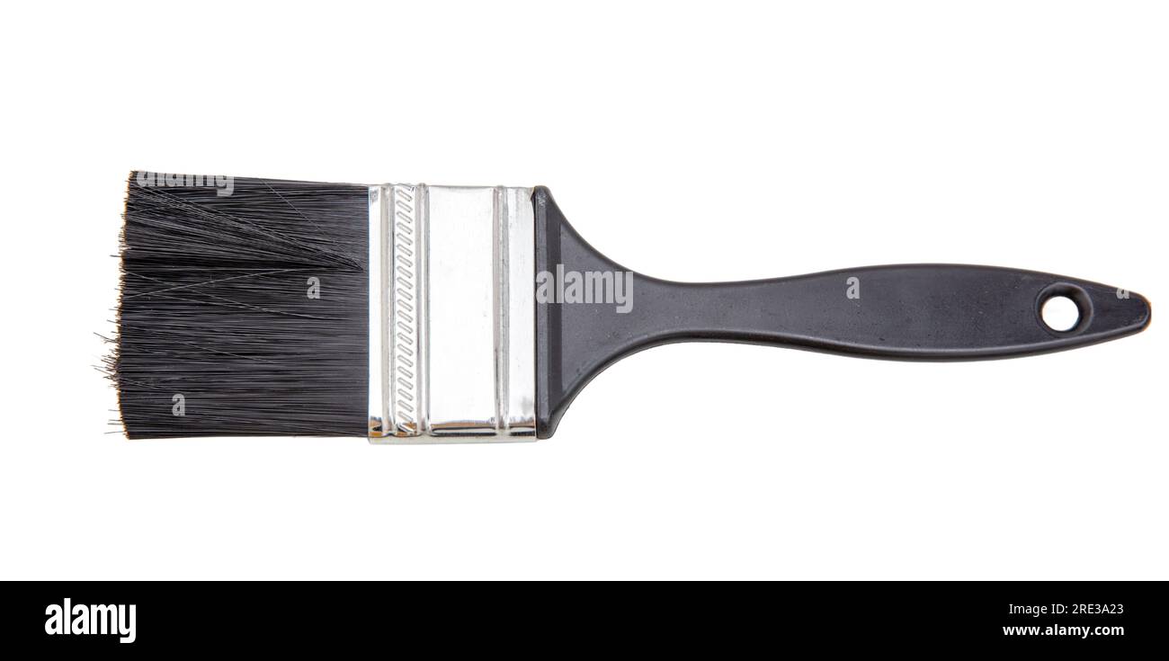 Paint brush new clean with black wooden handle isolated on white ...
