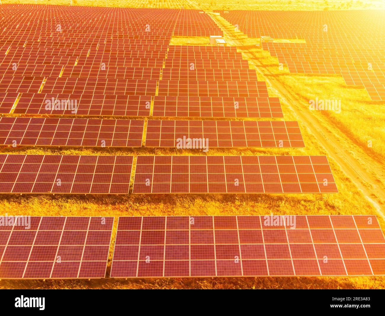 Aerial top view of a solar panels power plant. Photovoltaic solar ...