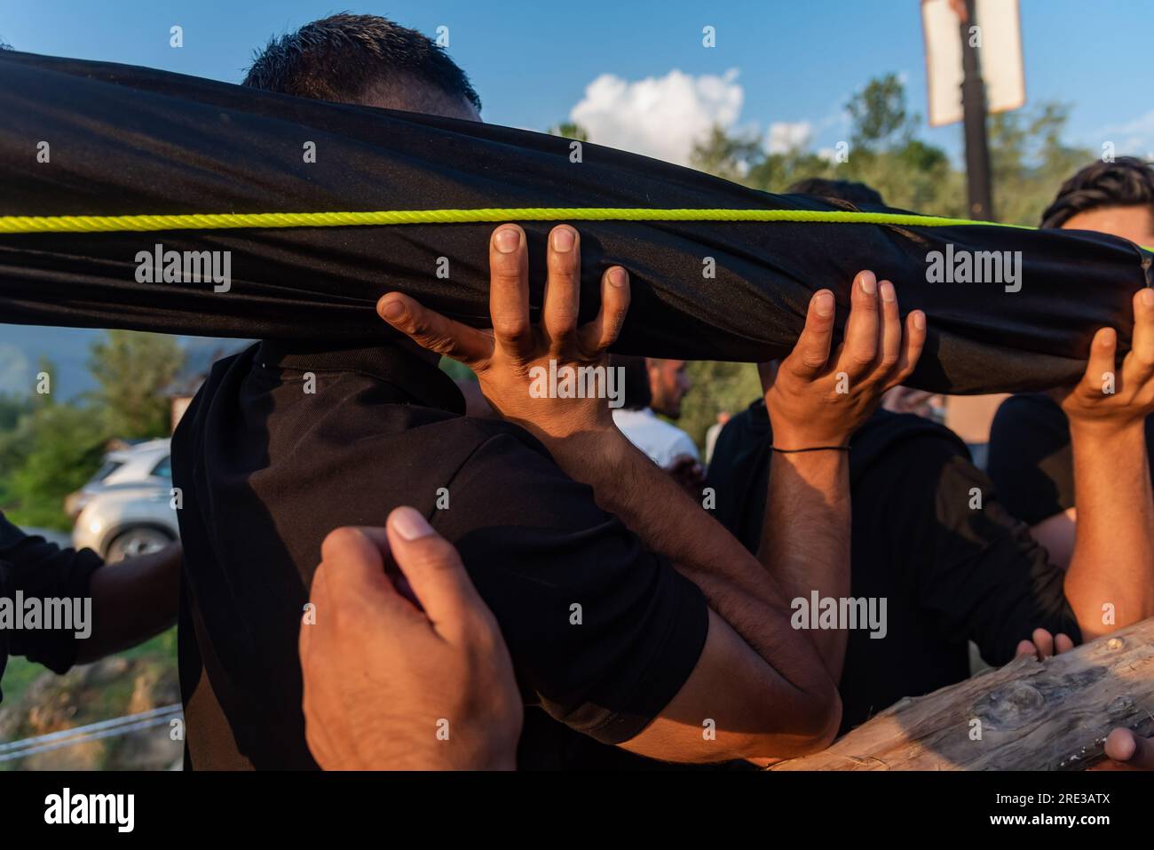 Srinagar, India. 24th July, 2023. Shia Muslims hold an Alam (Islamic ...