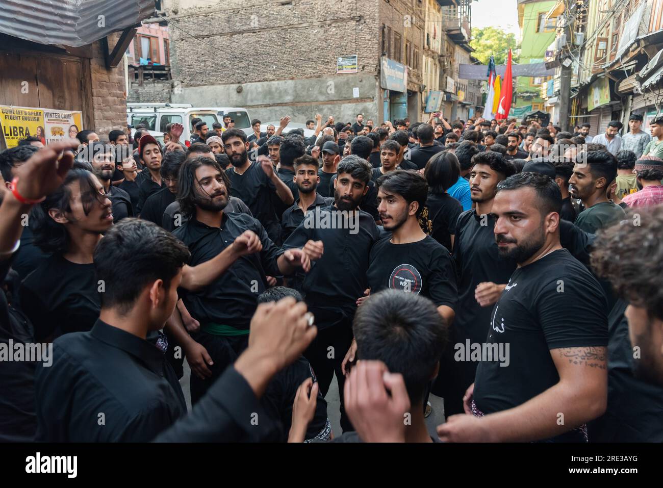 Srinagar, India. 24th July, 2023. Shia Muslims beat their chest as they ...
