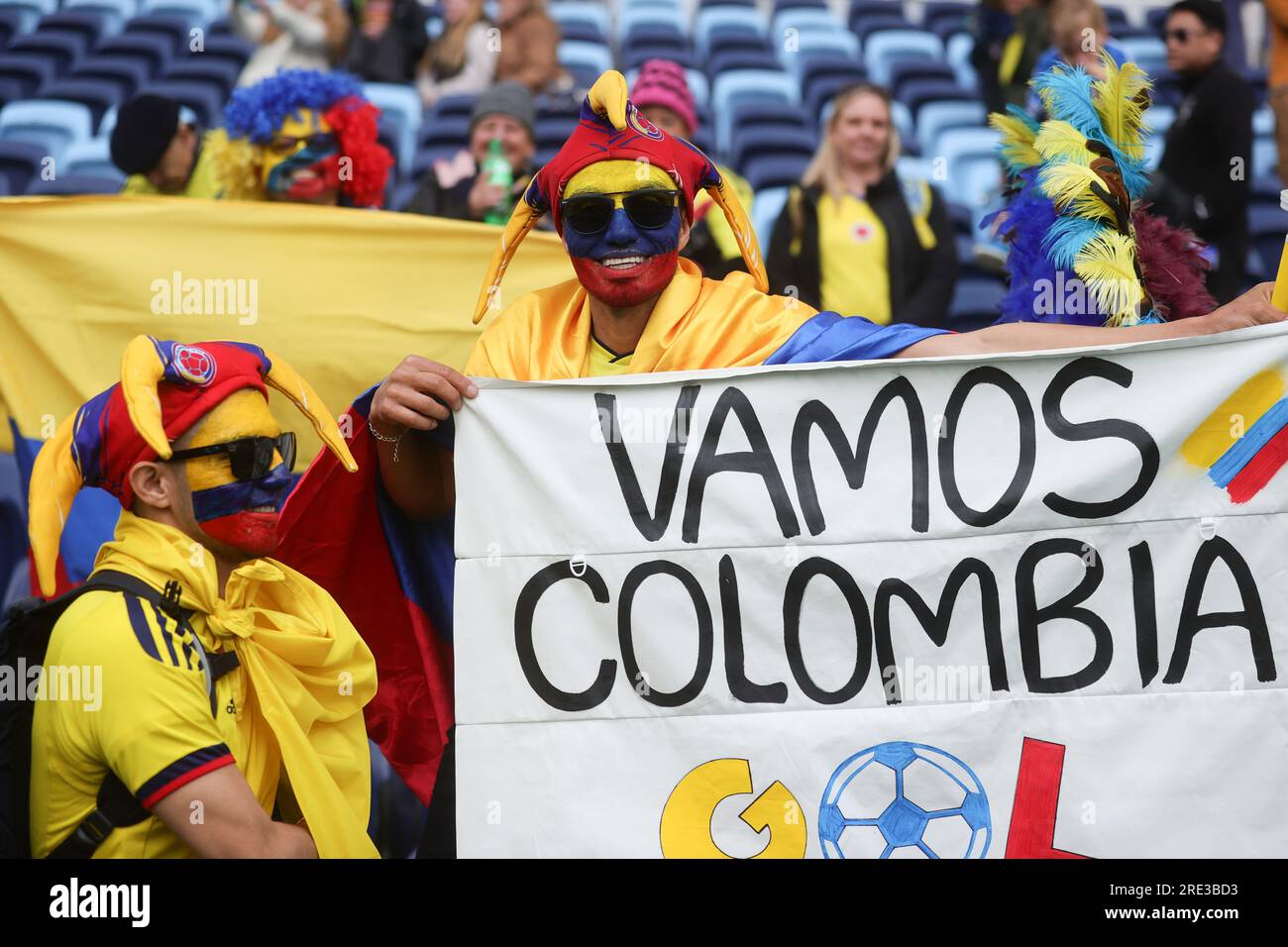 Sydney, Australia. 25th July, 2023. Colombian fans celebrate during the ...