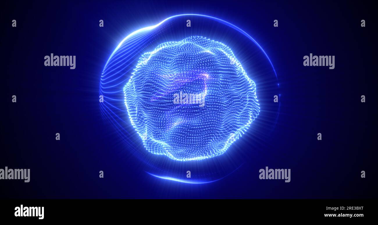 Abstract blue energy sphere from particles and waves of magical glowing ...