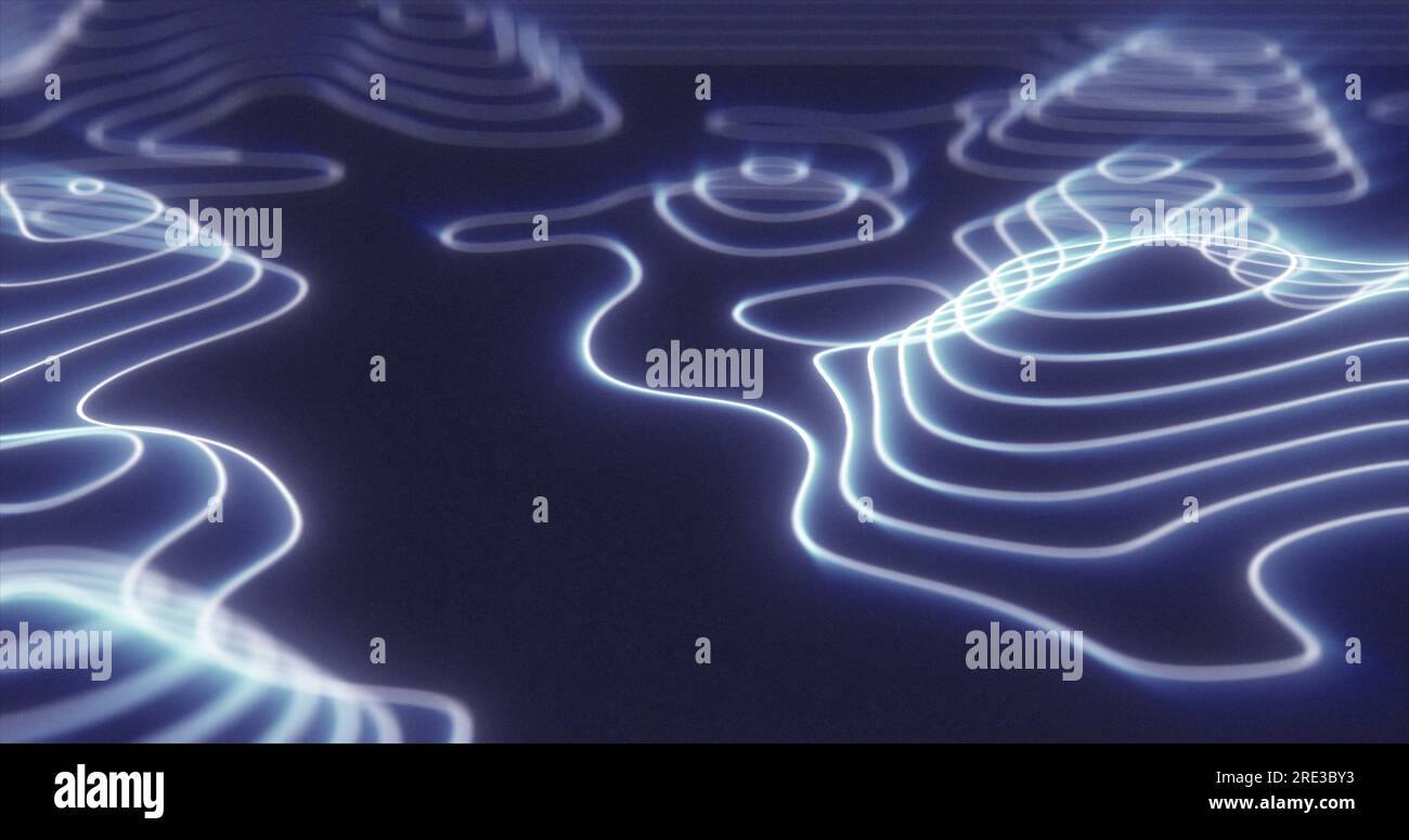 Abstract blue futuristic hi-tech landscape with mountains and canyons ...