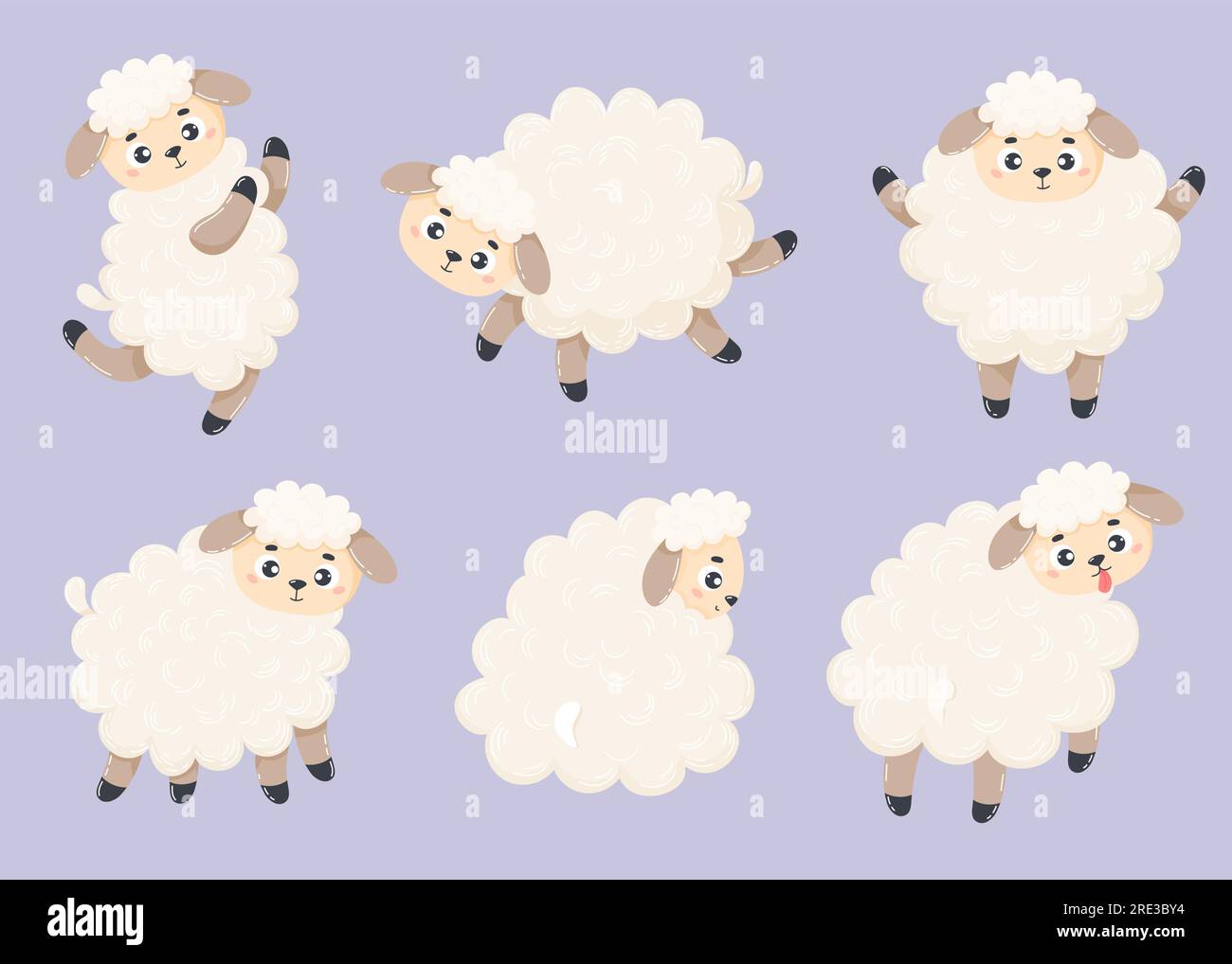 Collection cute farm animals sheep. Vector illustration. Isolated ...