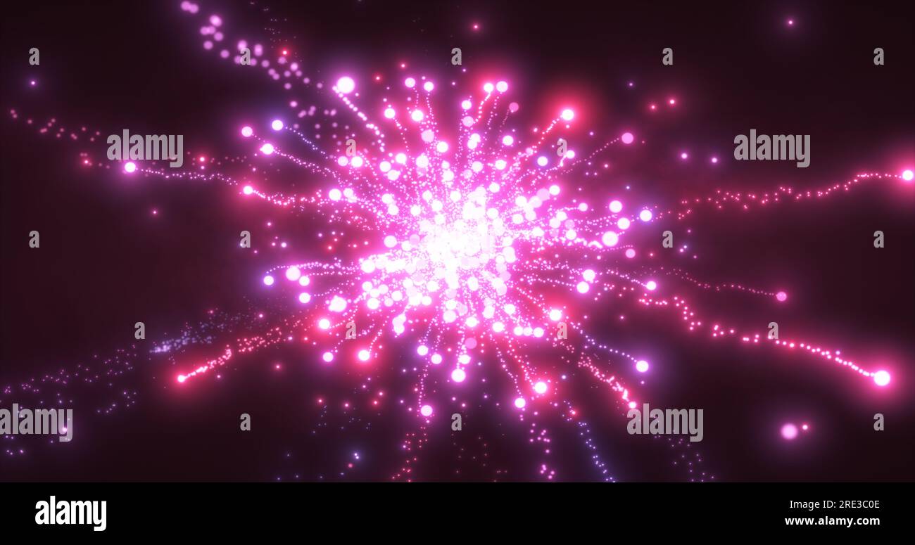 Abstract purple energy fireworks particle salute magical bright glowing ...