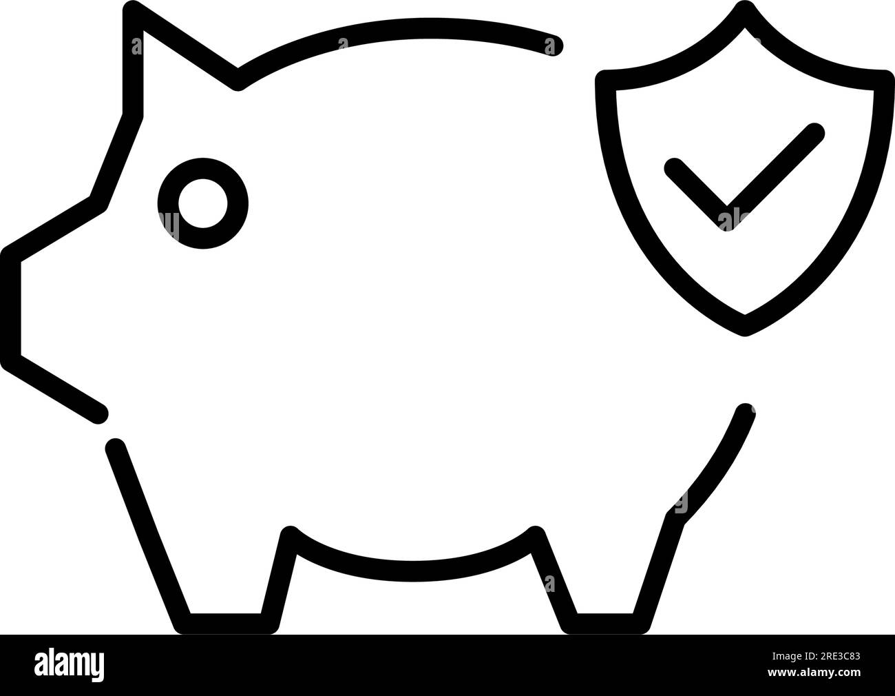 Secure savings. Piggy bank with shield and tick sign. Pixel perfect ...