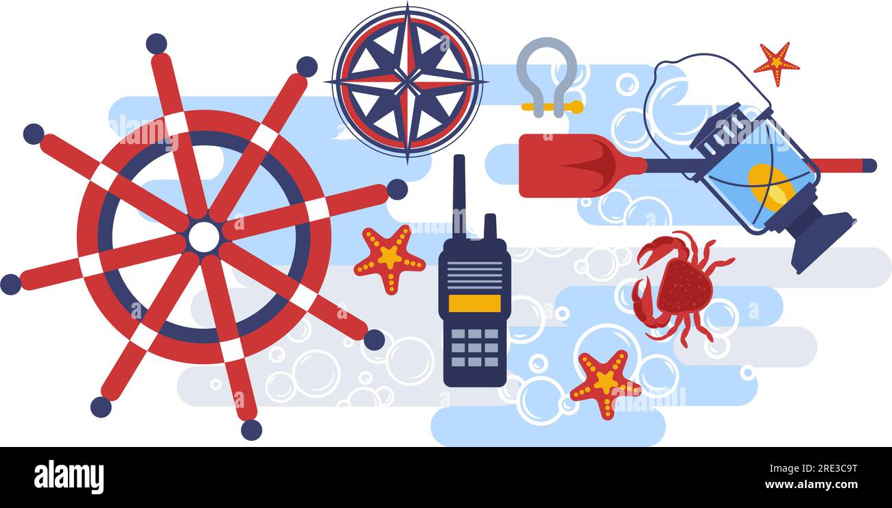 Marine and nautical theme, wheel of ship vessel, compass showing way ...