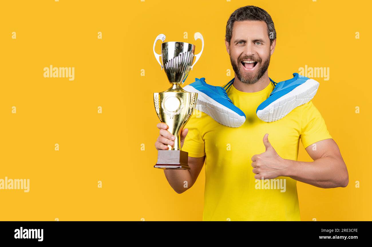 champion man winner in studio, copy space. photo of champion man winner ...