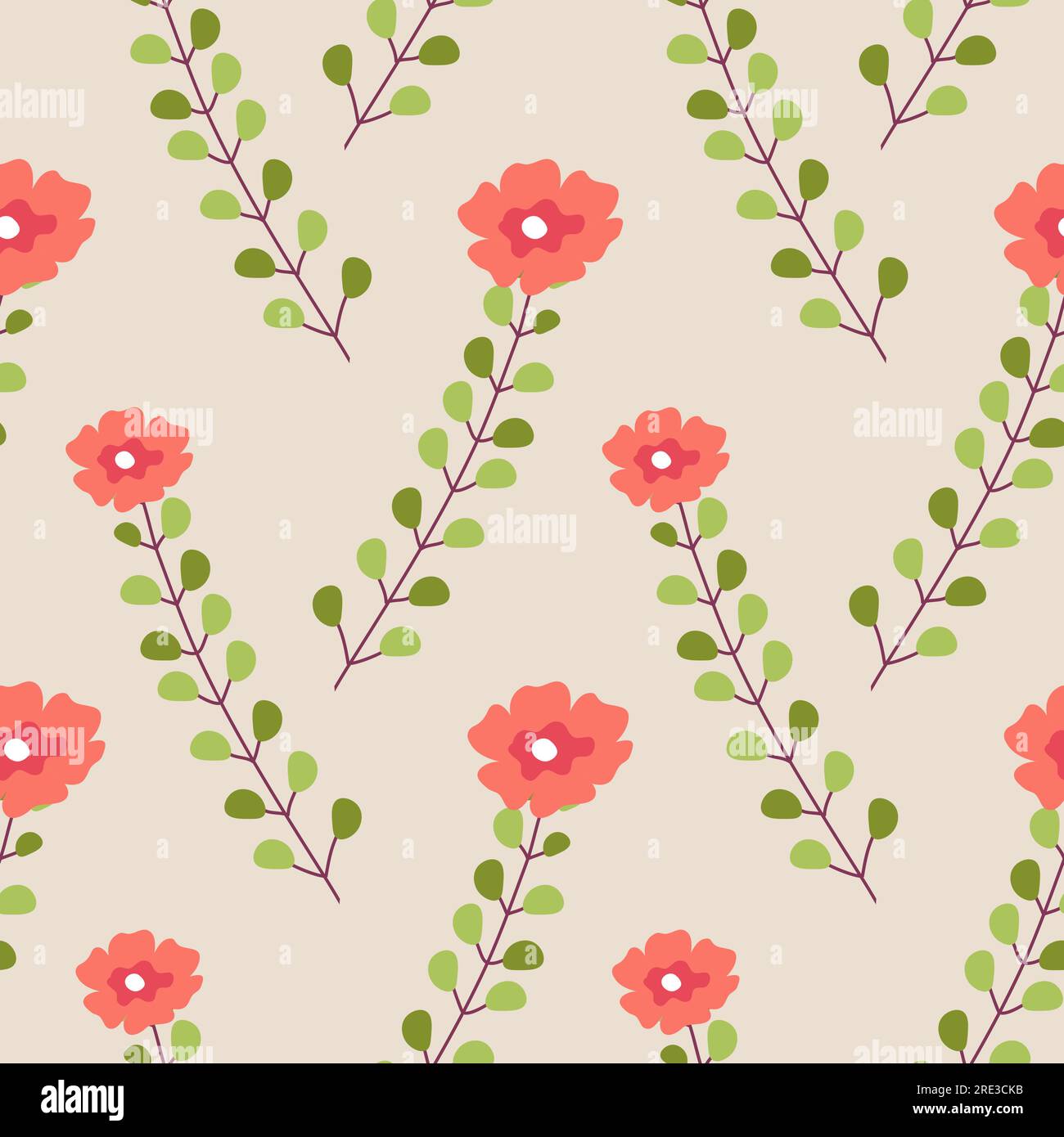 Flourishing flowers with stem and leaves, springtime and summer ...