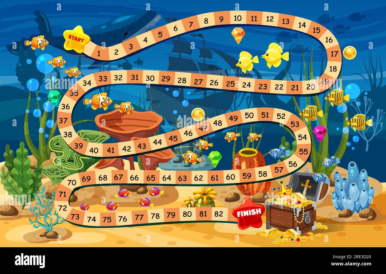 Kids Boardgame treasure chest underwater in ocean Stock Vector Image ...