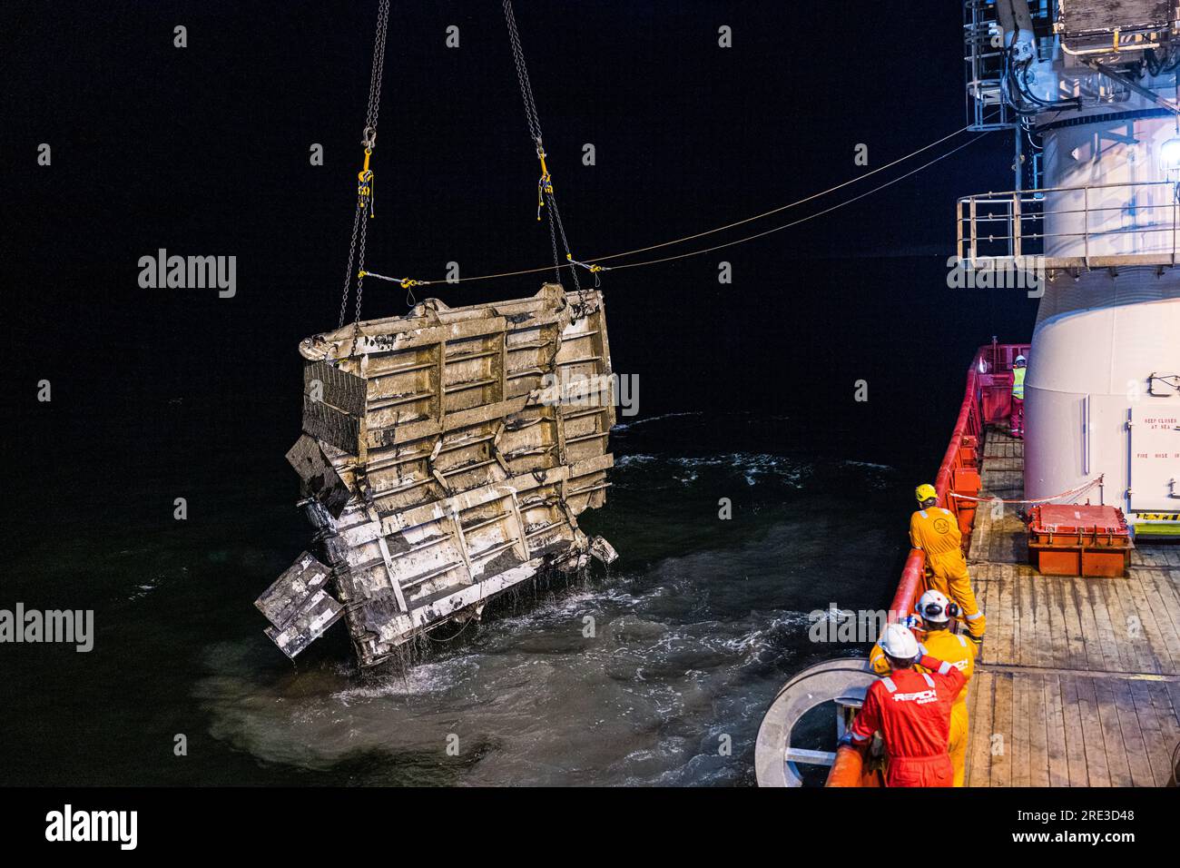 BALTIC SEA 20230725 The salvage of the bow ramp from the wreck Estonia ...