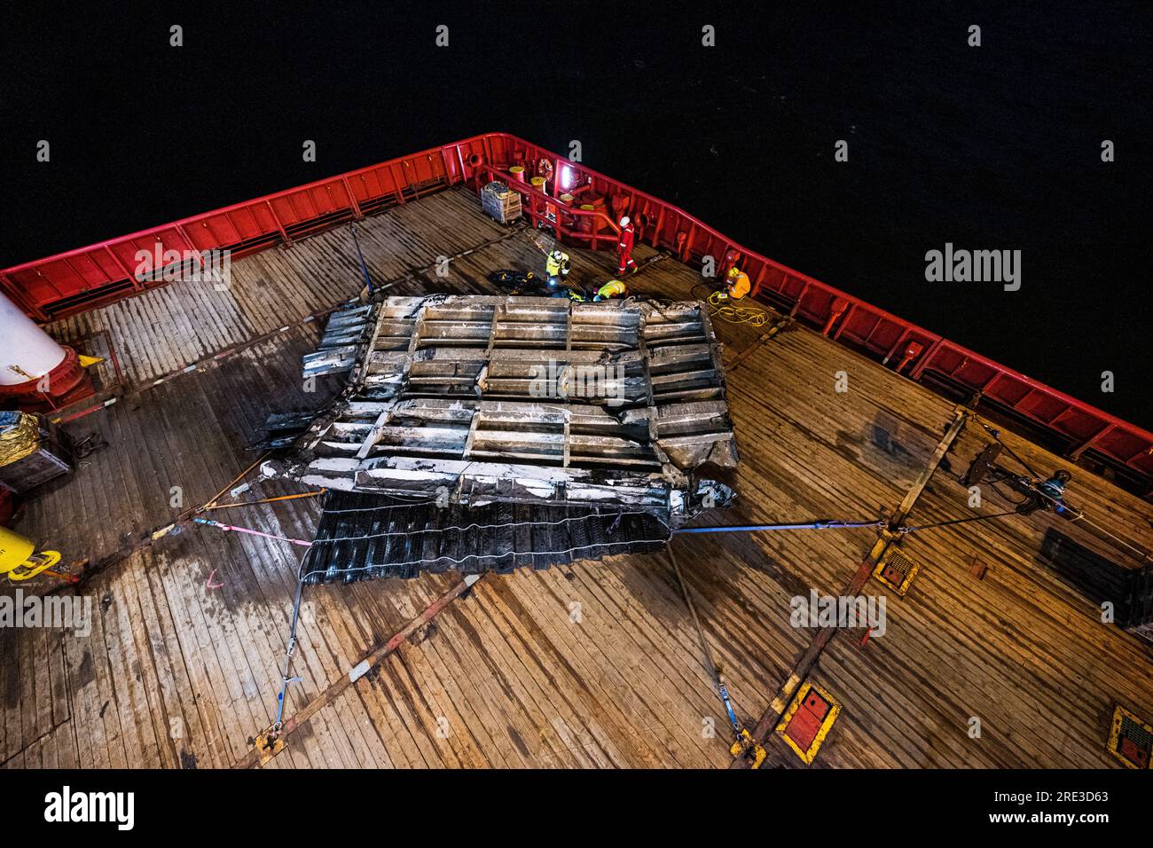 BALTIC SEA 20230725 The salvage of the bow ramp from the wreck Estonia ...
