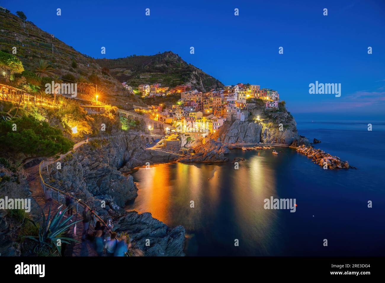 Colorful cityscape of buildings over Mediterranean sea, Europe, Cinque ...